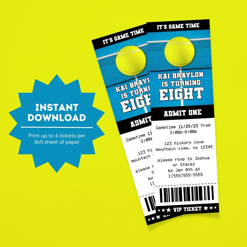 Tennis Ticket Birthday Invitation Tennis Ticket Invite Tennis Themed ...
