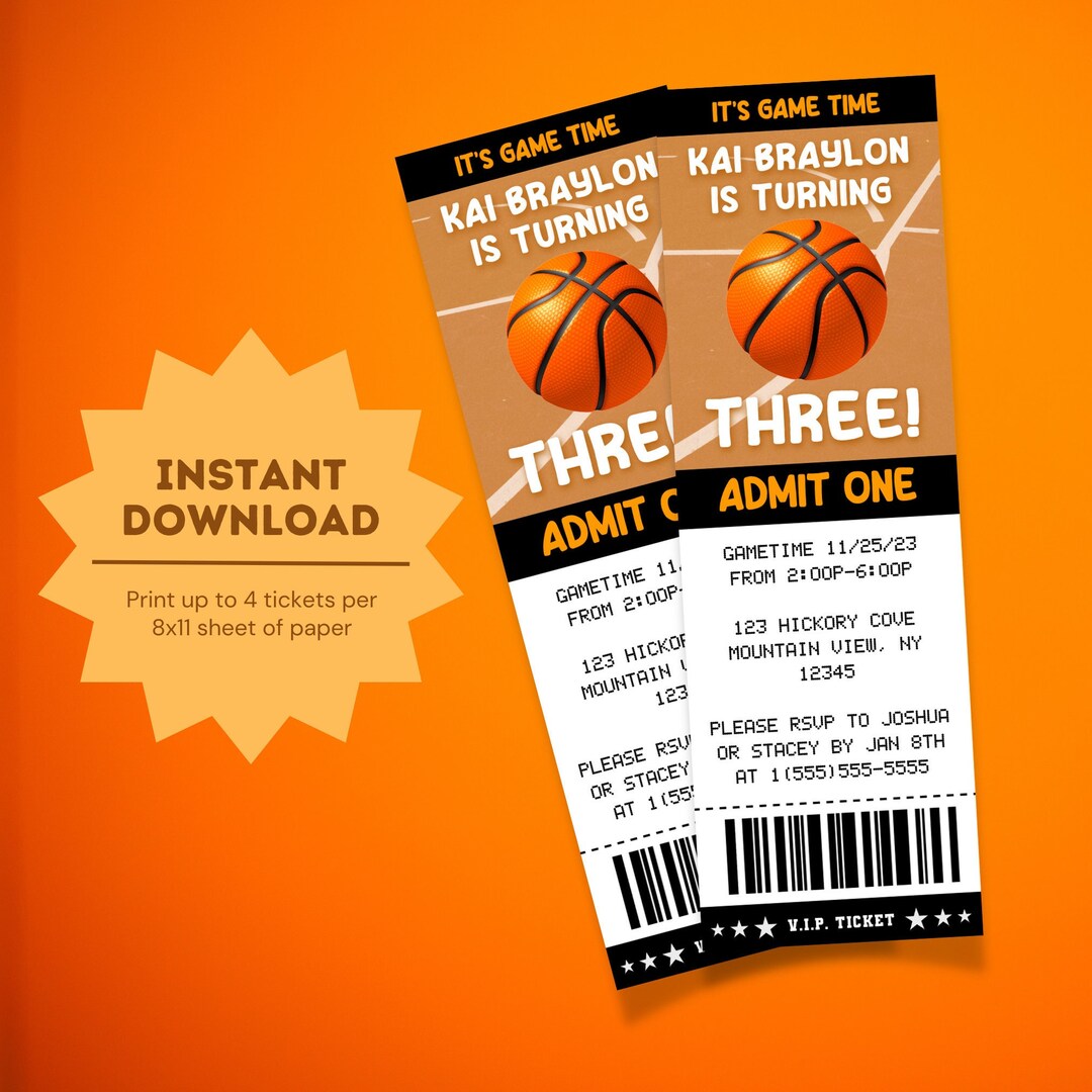 Basketball Birthday Ticket Invitation Kids Basketball Party Invite ...