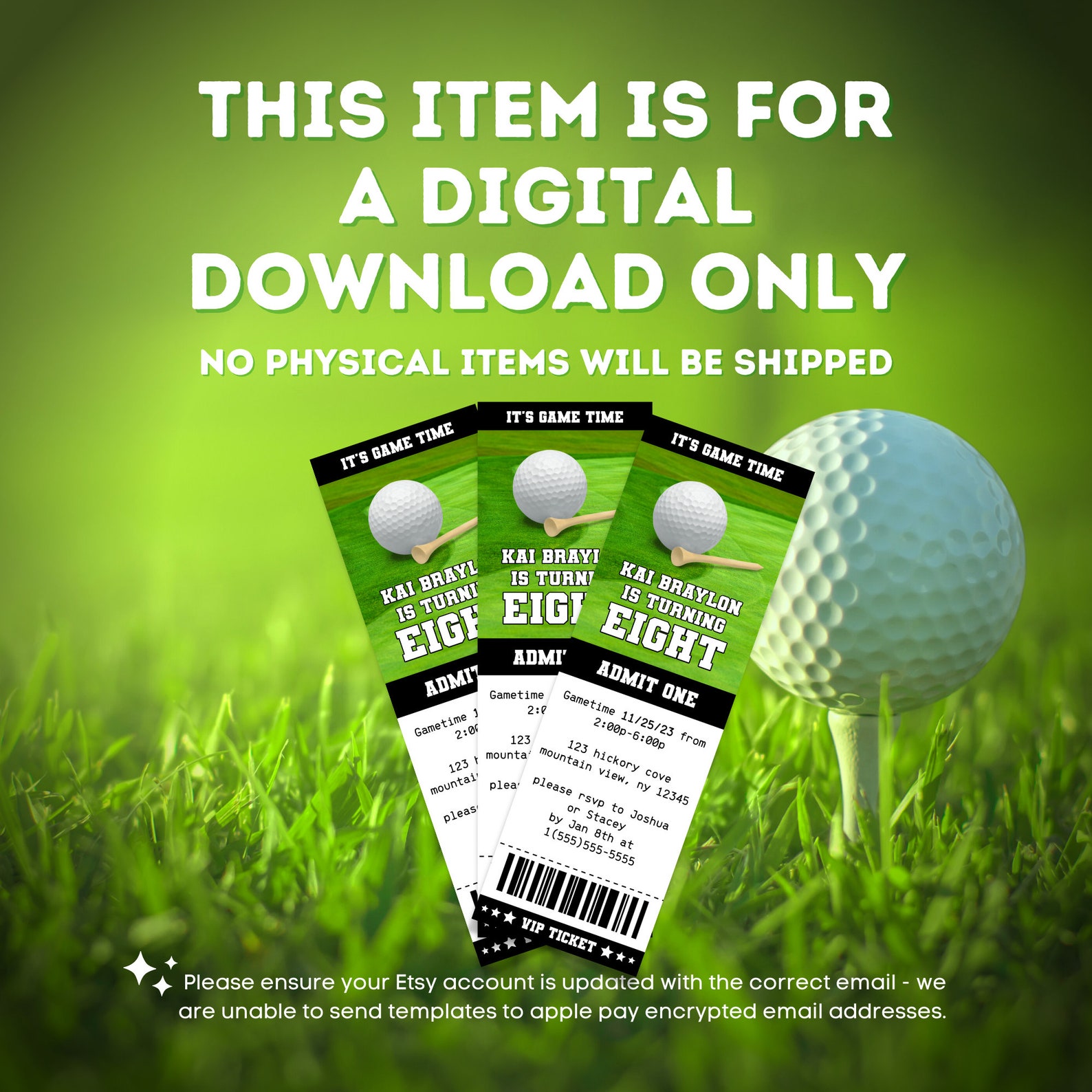 Golf Ticket Birthday Invitation | Golf Ticket Invite | Golf Themed ...