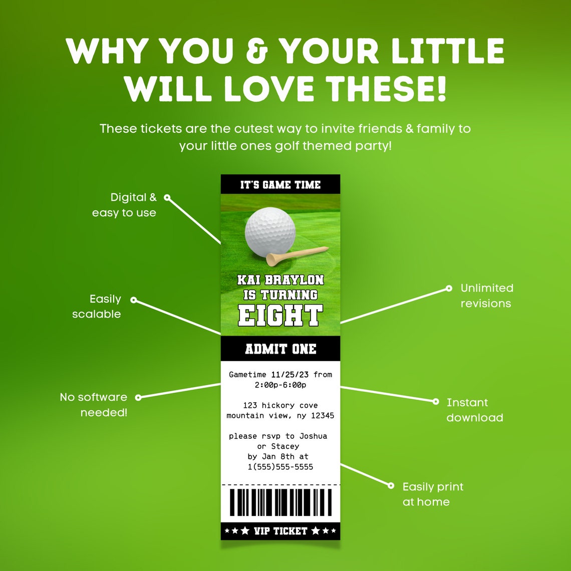 Golf Ticket Birthday Invitation Golf Ticket Invite Golf Themed Party ...