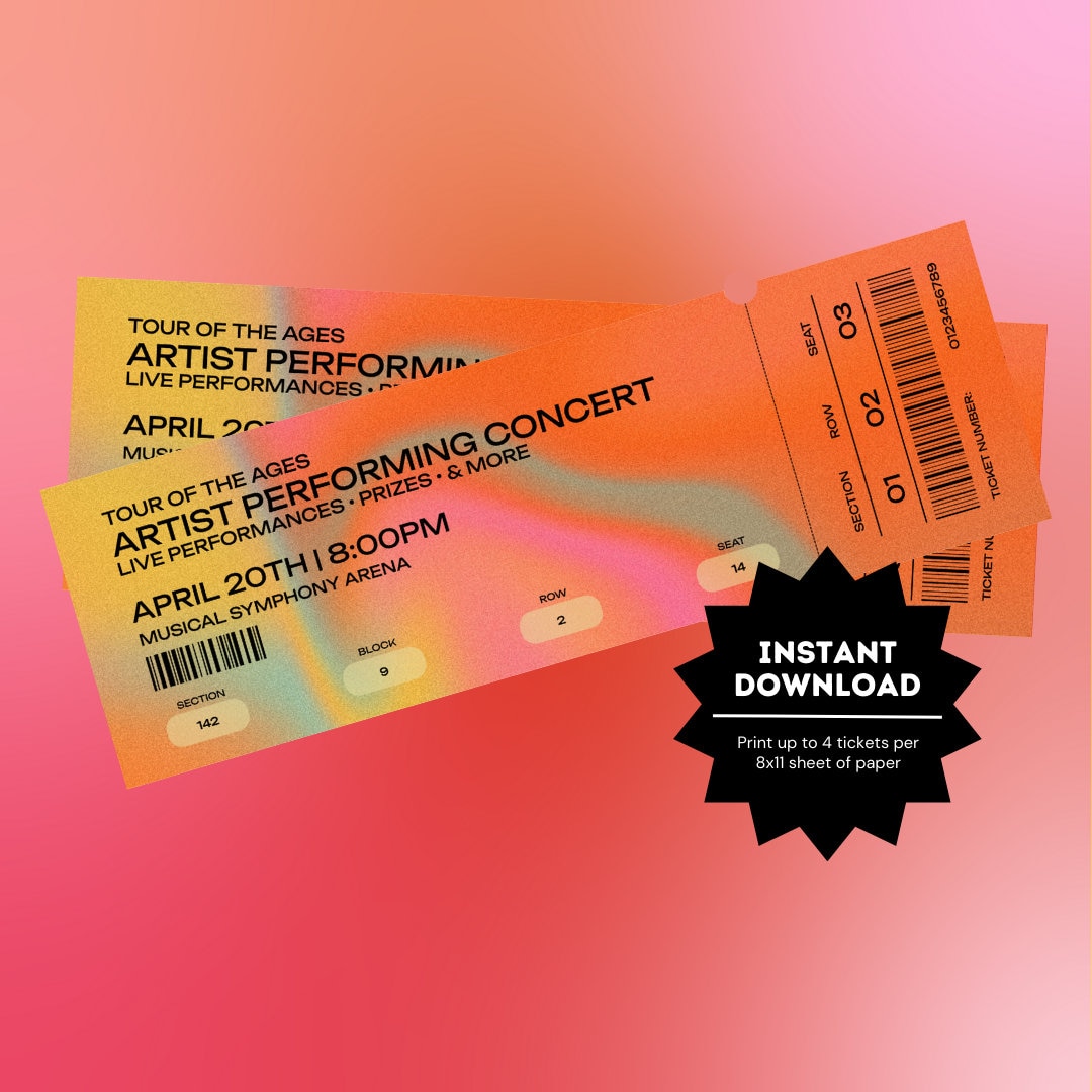 Custom Event Ticket Stub | Concert Ticket Template | Editable Concert ...