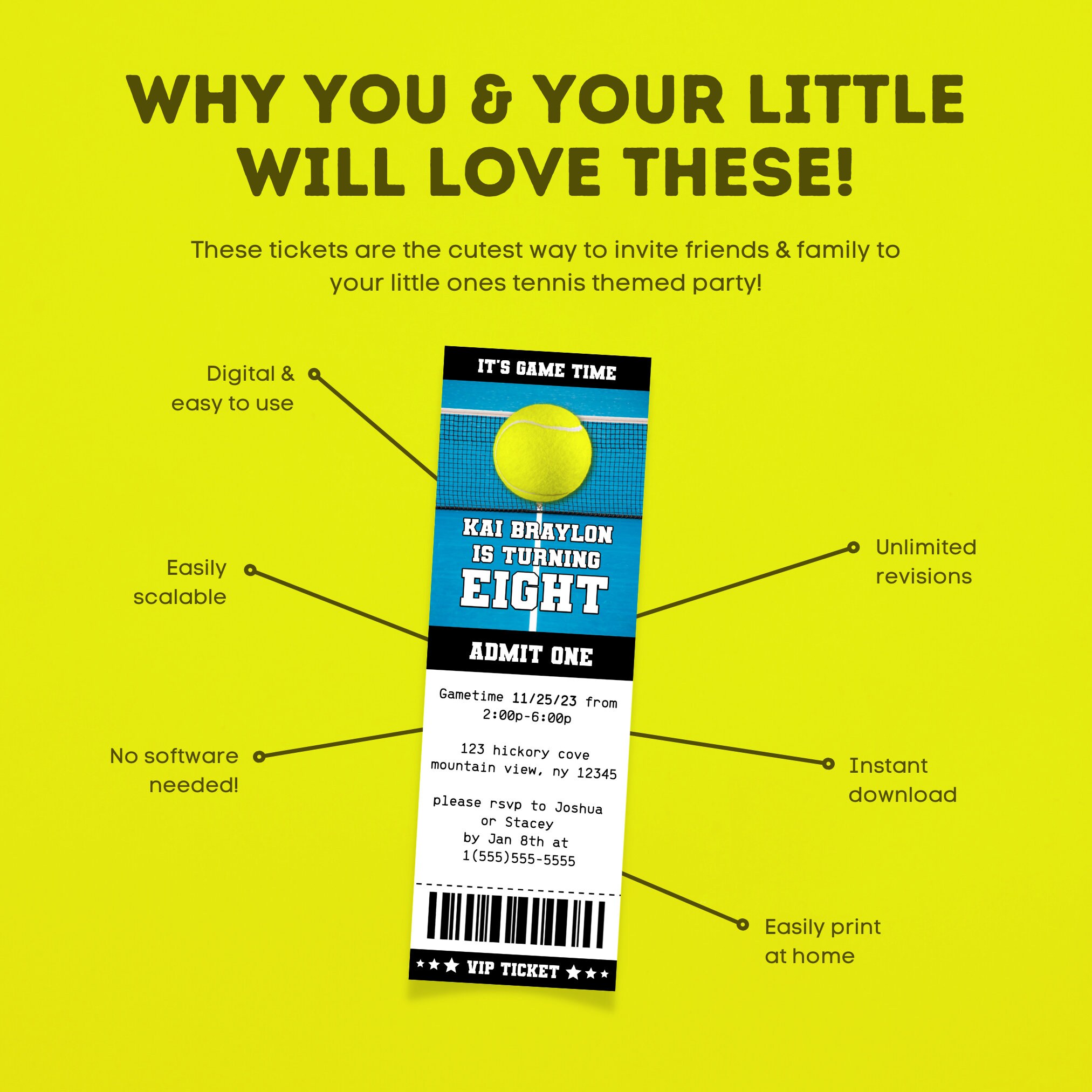 Tennis Ticket Birthday Invitation Tennis Ticket Invite Tennis Themed ...