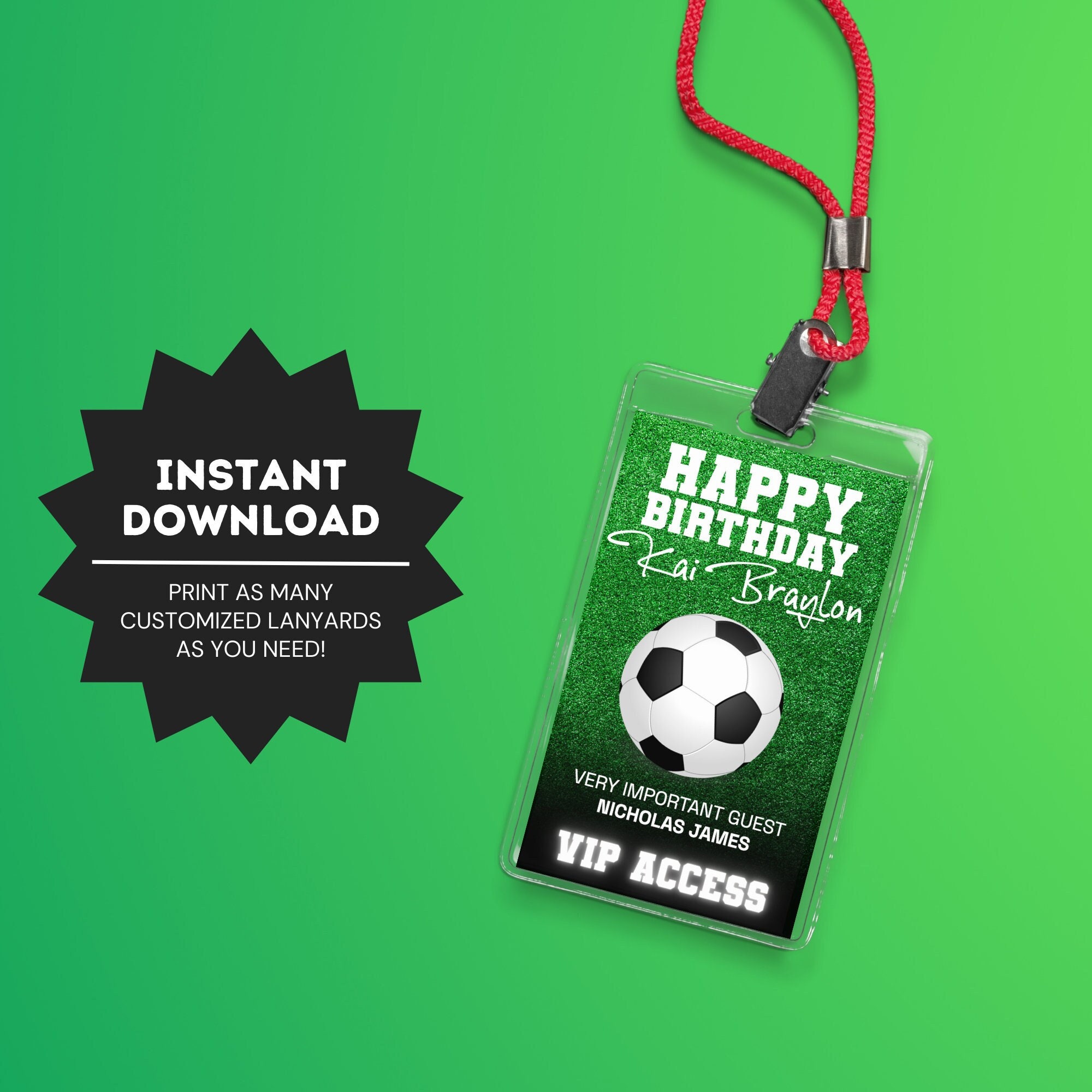 Soccer Party ID Badge Soccer Birthday Party Lanyard Soccer Themed Party ...