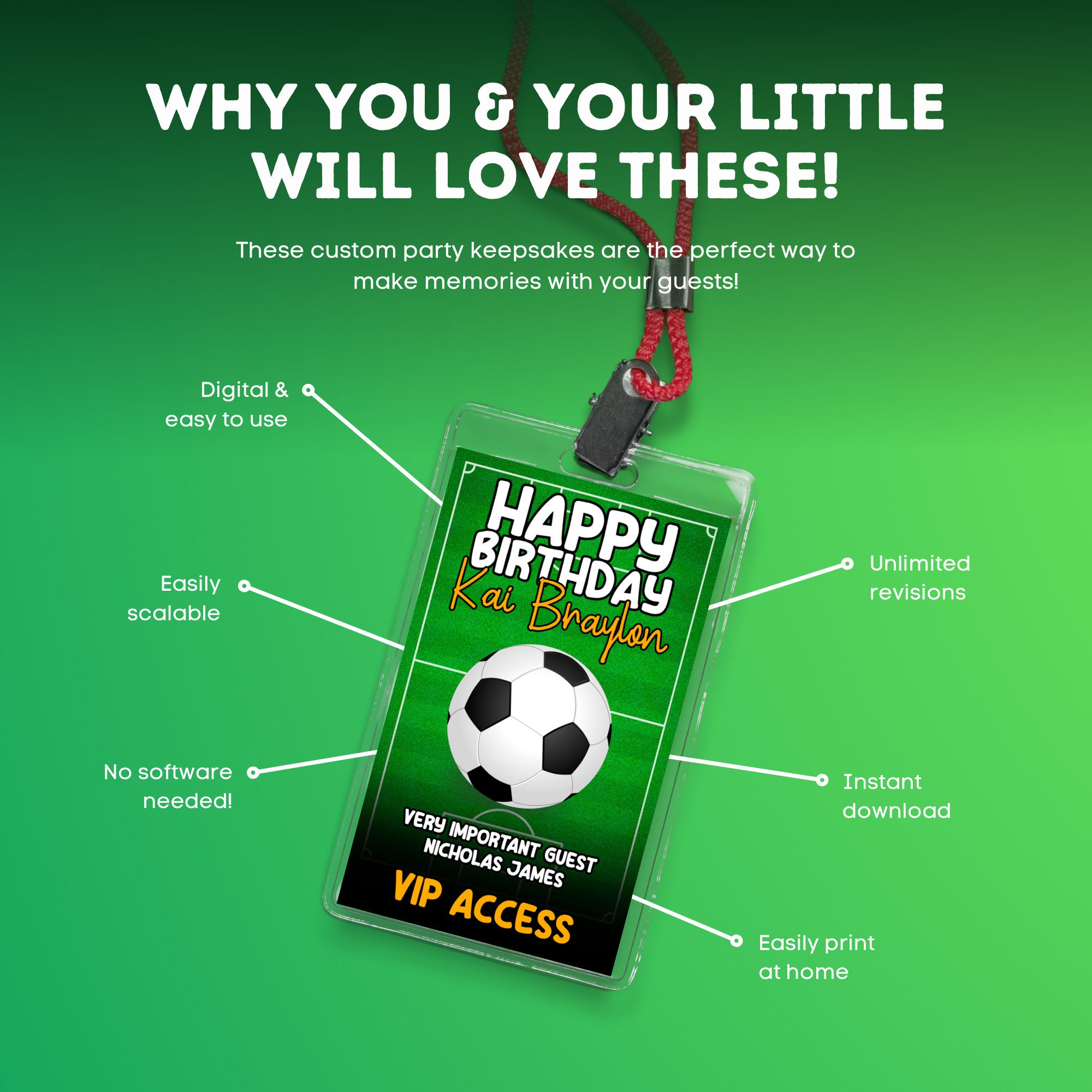 Soccer Birthday Party ID Badge Soccer Birthday Lanyard Soccer Themed ...