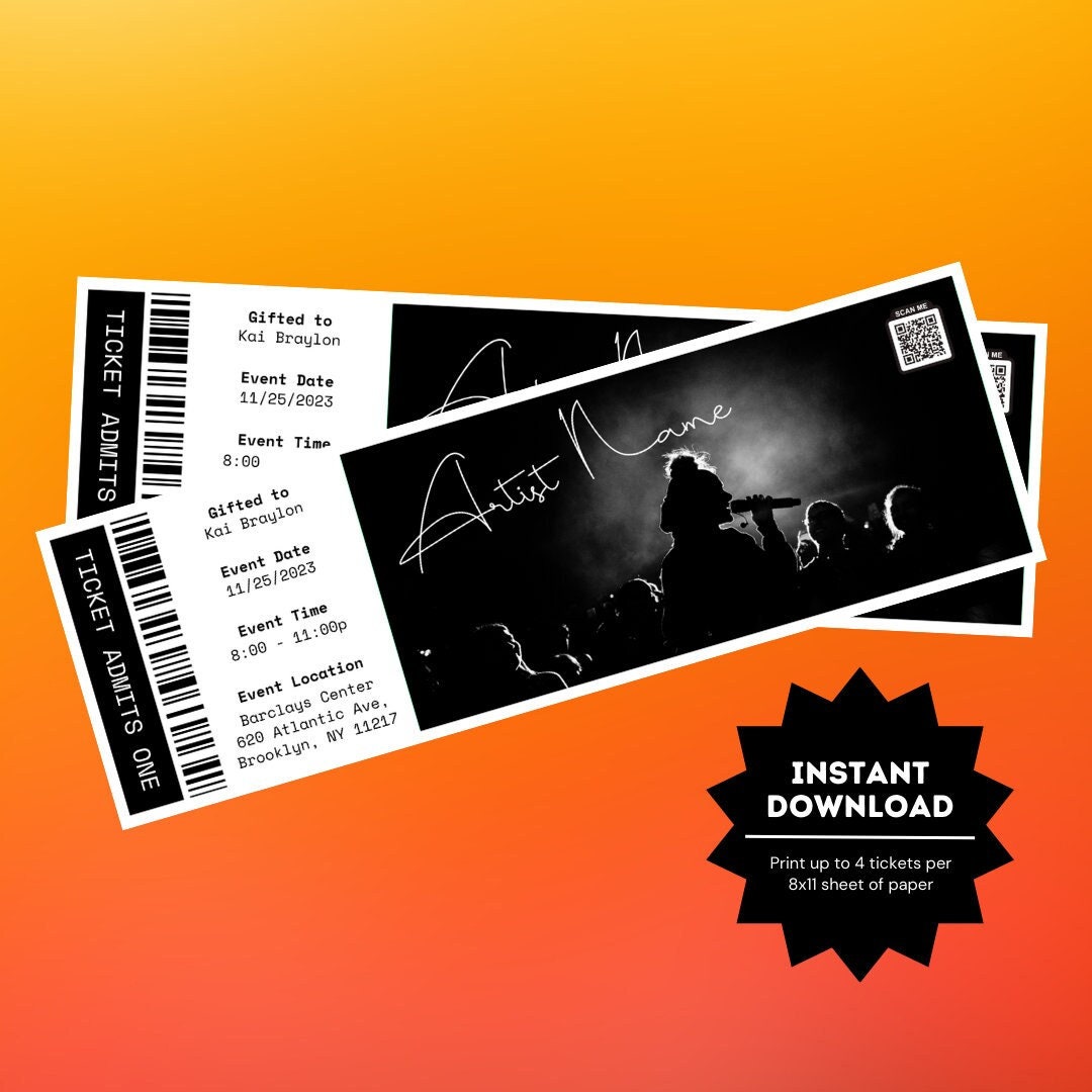 Editable Concert Ticket Gift | Concert Ticket Template | Custom Event ...
