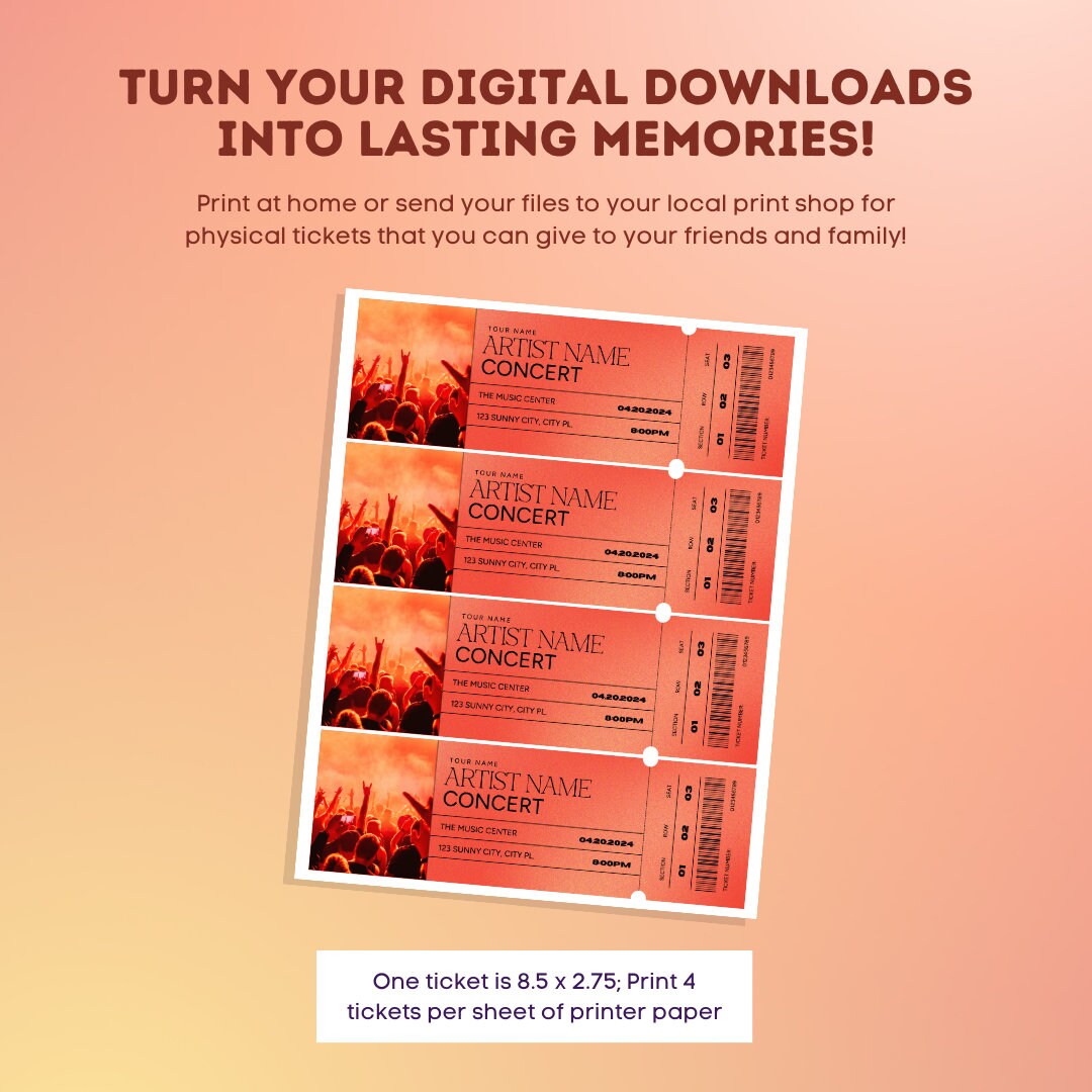 Surprise Ticket Stub | Concert Ticket Template | Editable Concert ...