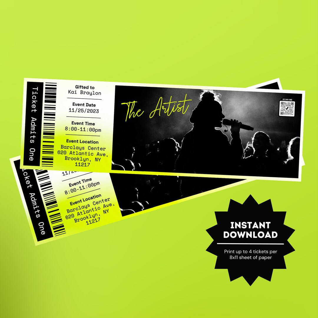 Concert Ticket Template | Editable Concert Ticket Gift | Custom Event ...