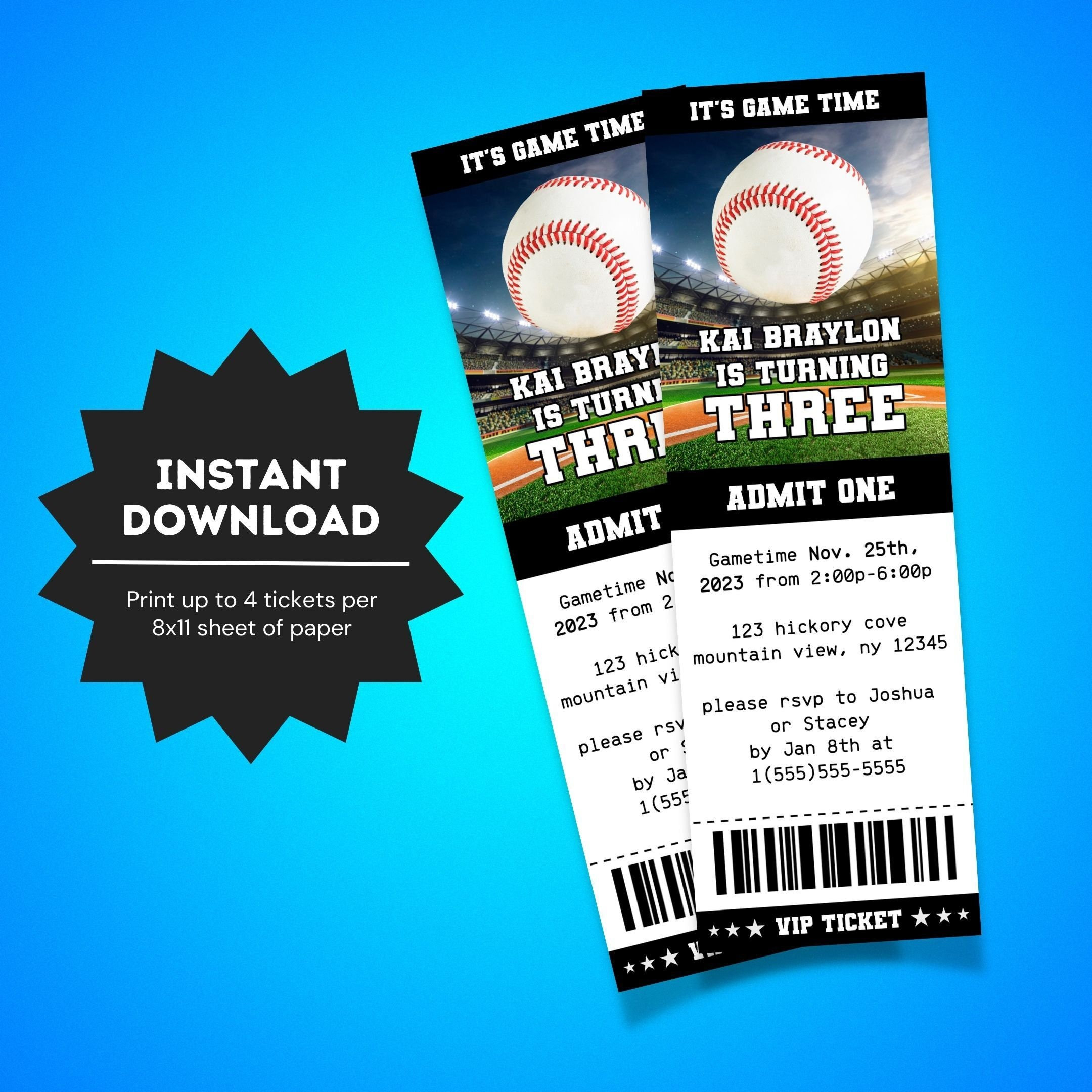 Baseball Ticket Birthday Invitation Baseball Ticket Invite - Etsy