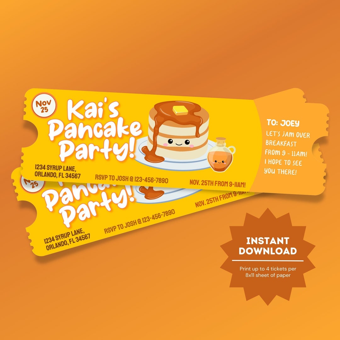 Pancake Birthday Invitation Pancake & Pajama Party Invite Pancake ...