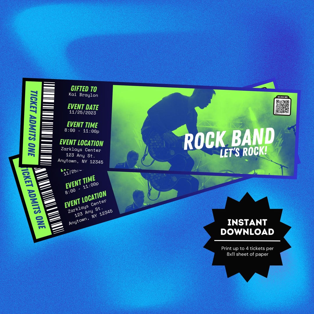 Custom Rock Concert Ticket Template | Editable EDM Concert Ticket Gift ...