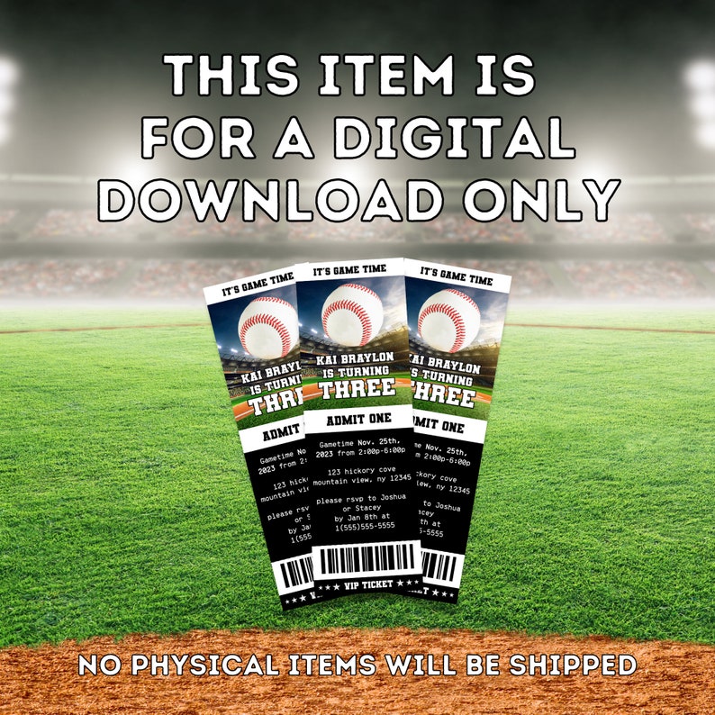 Baseball Theme Birthday Ticket Invitation Kids Baseball - Etsy