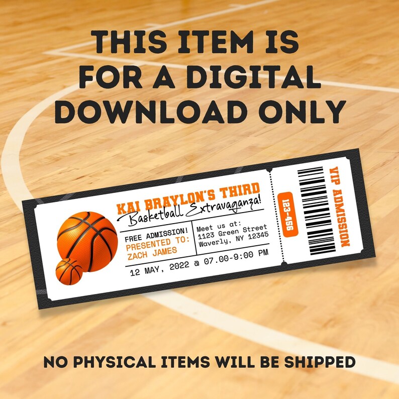 Basketball Birthday Party Ticket Invitation Horizontal Basketball ...