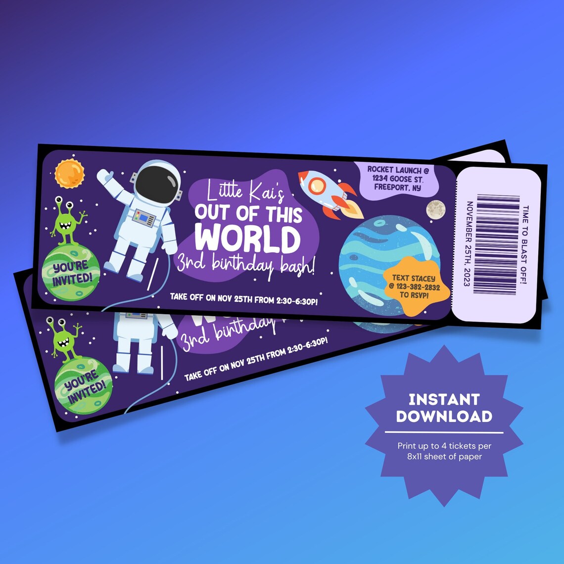 Space Birthday Ticket Invitation Galaxy Party Invite Outer - Etsy
