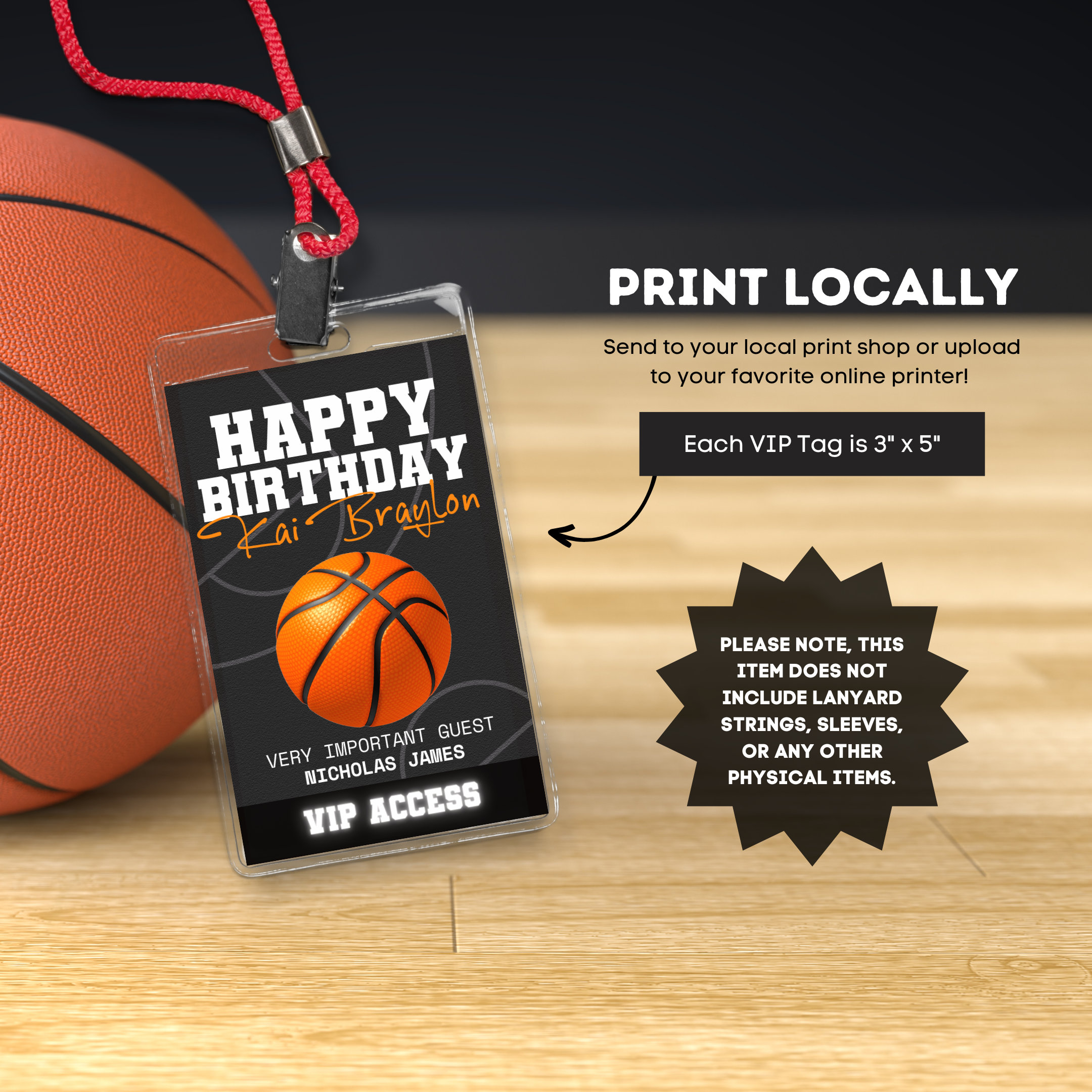 Basketball Party ID Badge | Basketball Birthday Lanyard | Basketball ...