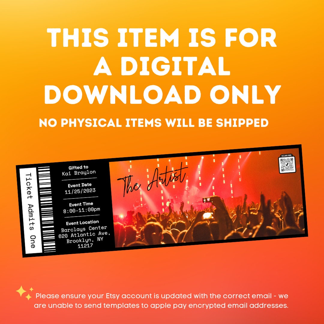 Concert Ticket Template Editable Concert Ticket Gift Custom Event ...