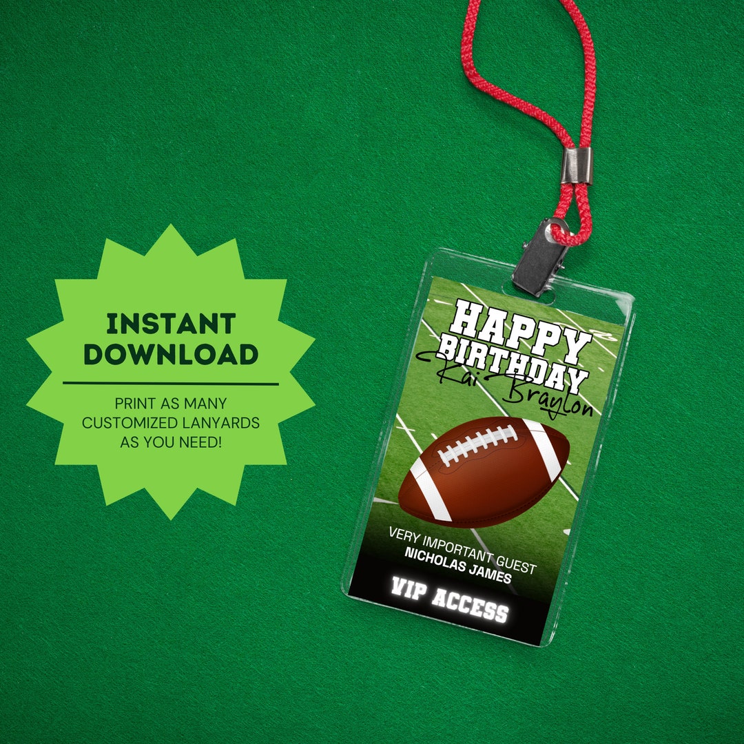 Football Birthday Party ID Badge | Football Birthday Lanyard | Football ...