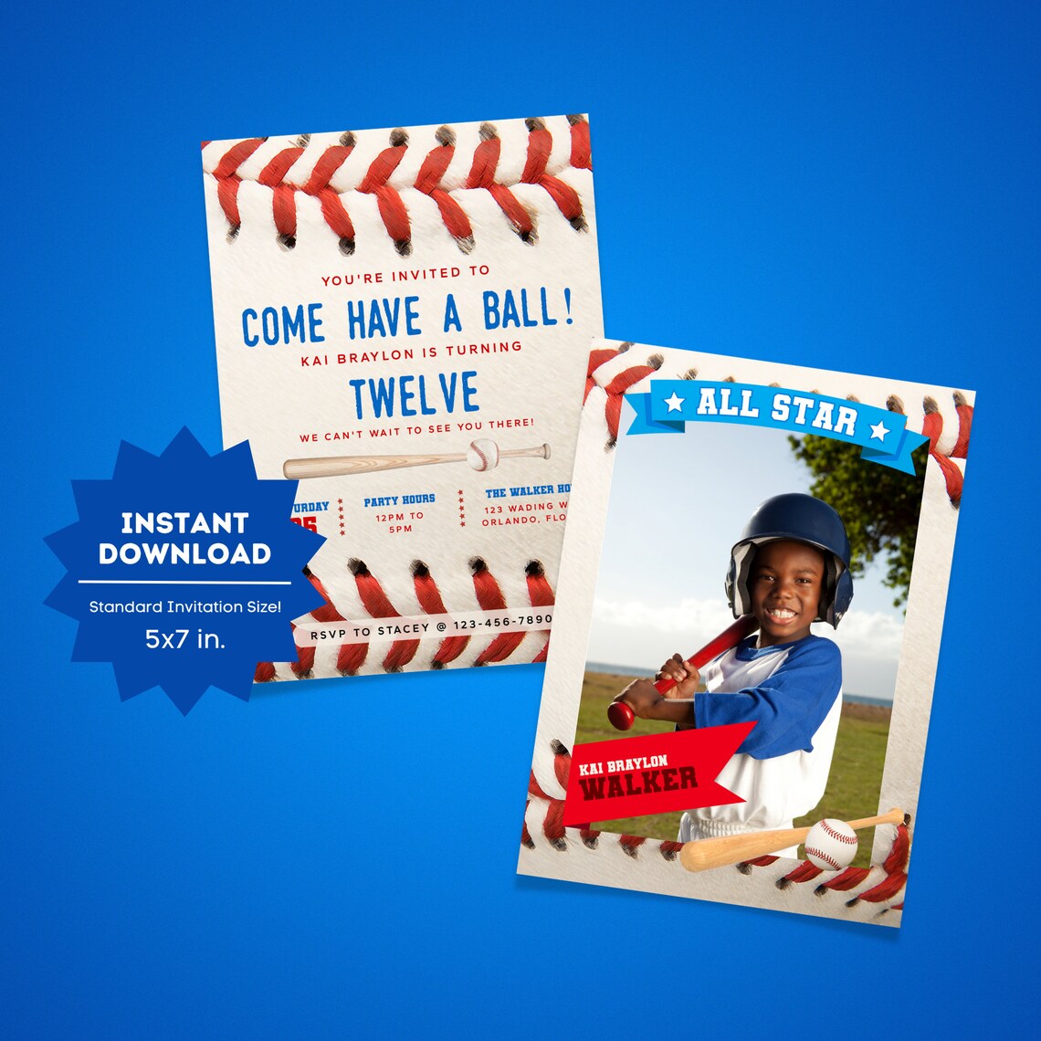 Baseball Birthday Photo Invitation Baseball Card Birthday Picture ...