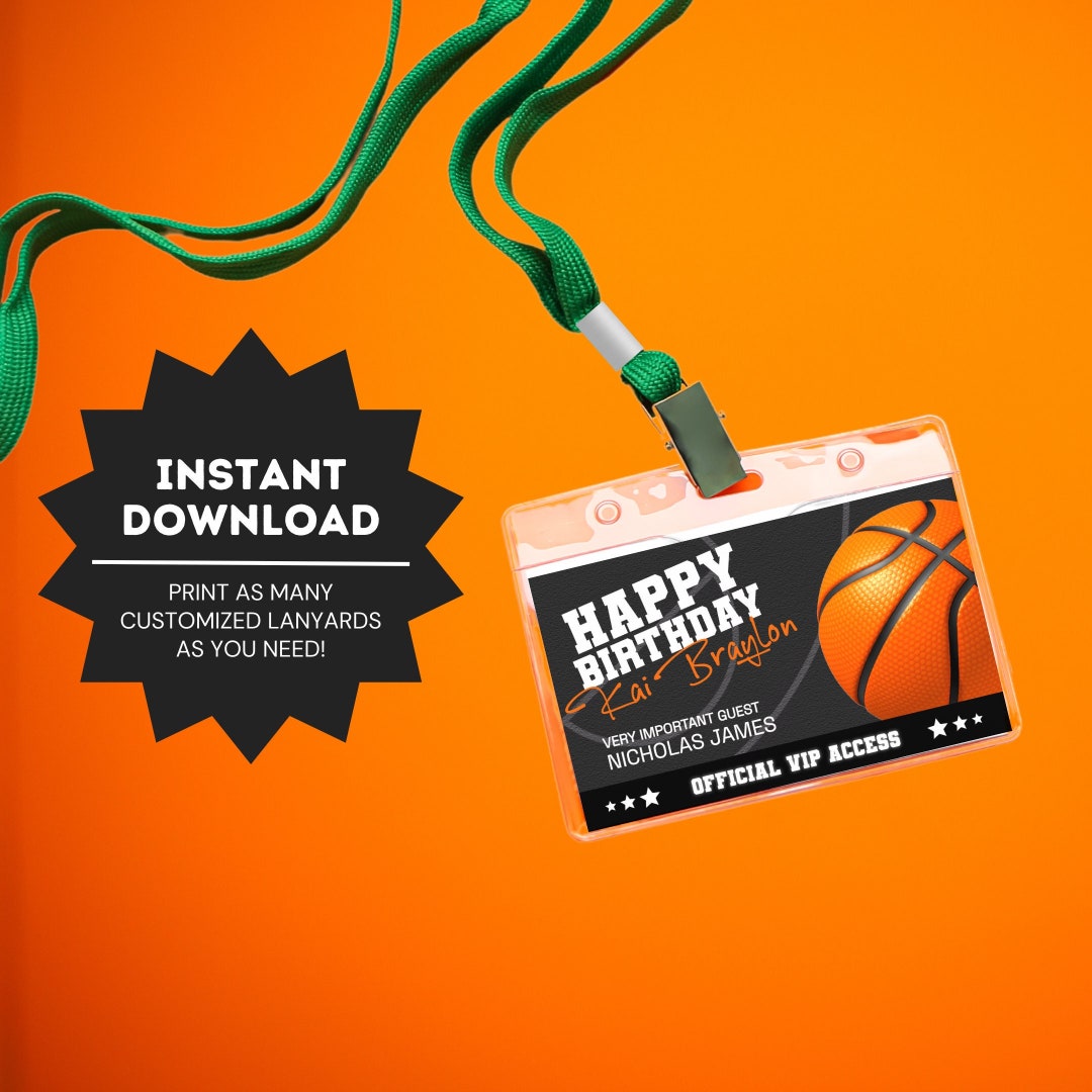 Basketball Birthday Party ID Badge Basketball Birthday Lanyard ...