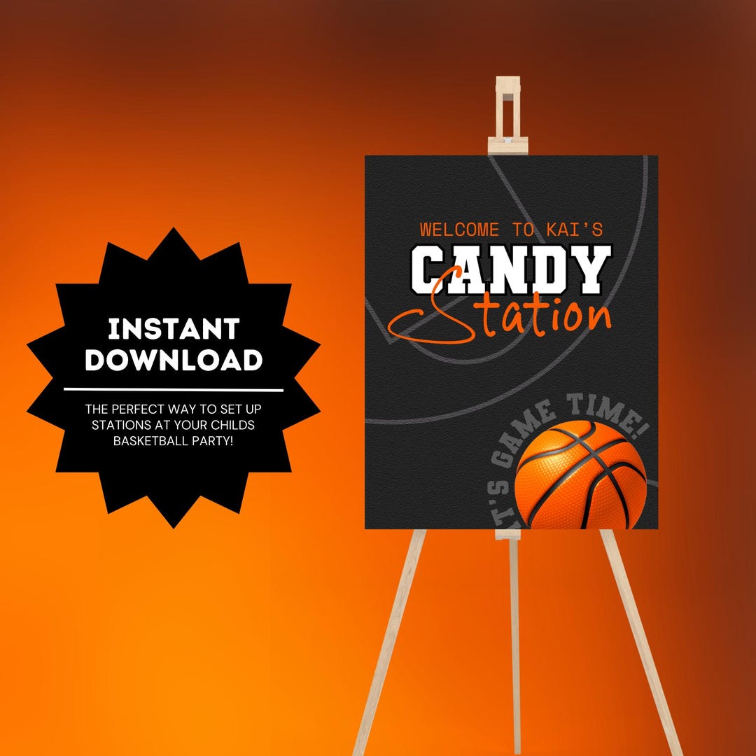 Basketball Birthday Party Station Sign | Editable Black Basketball ...