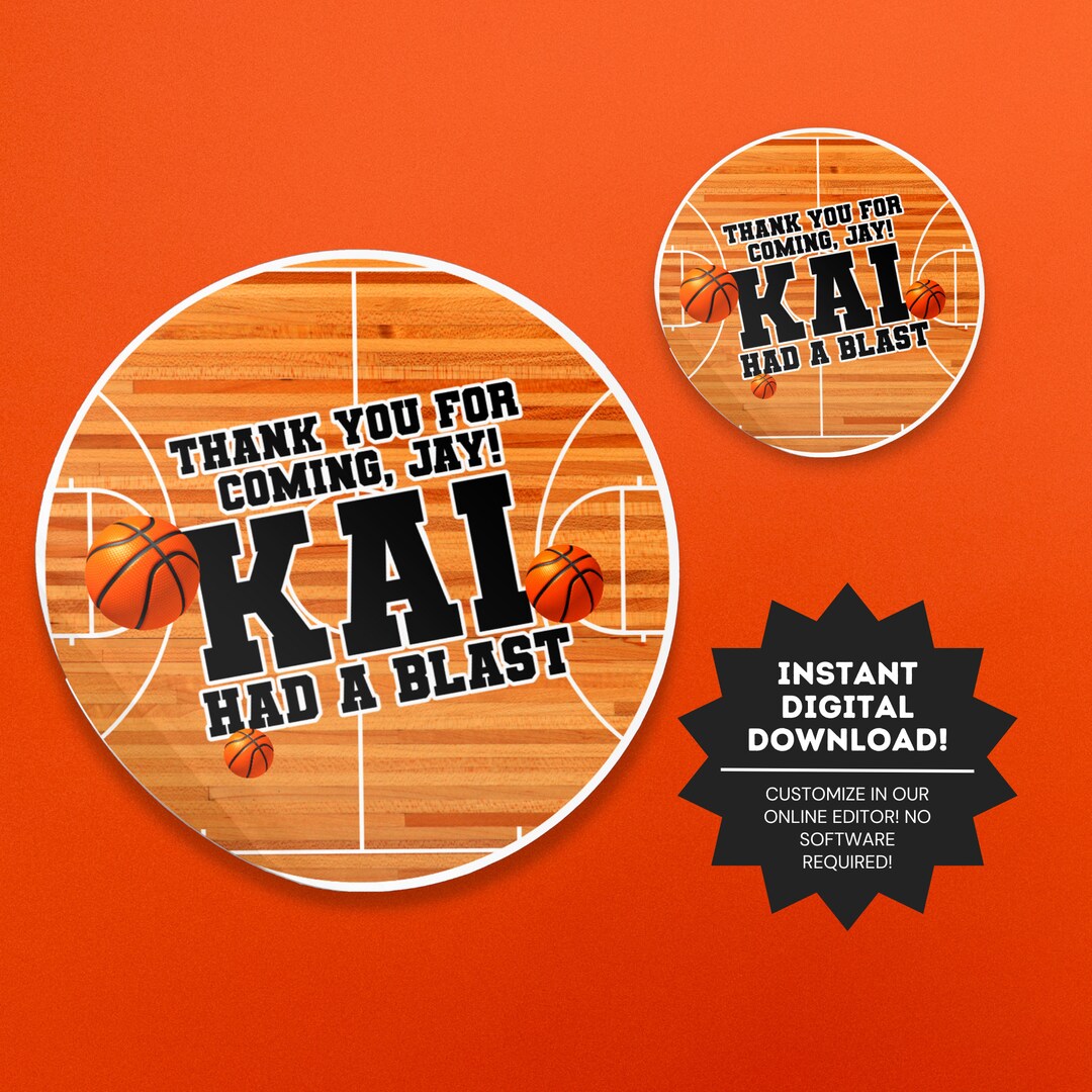 Basketball Birthday Party Stickers | Basketball Circle Stickers ...
