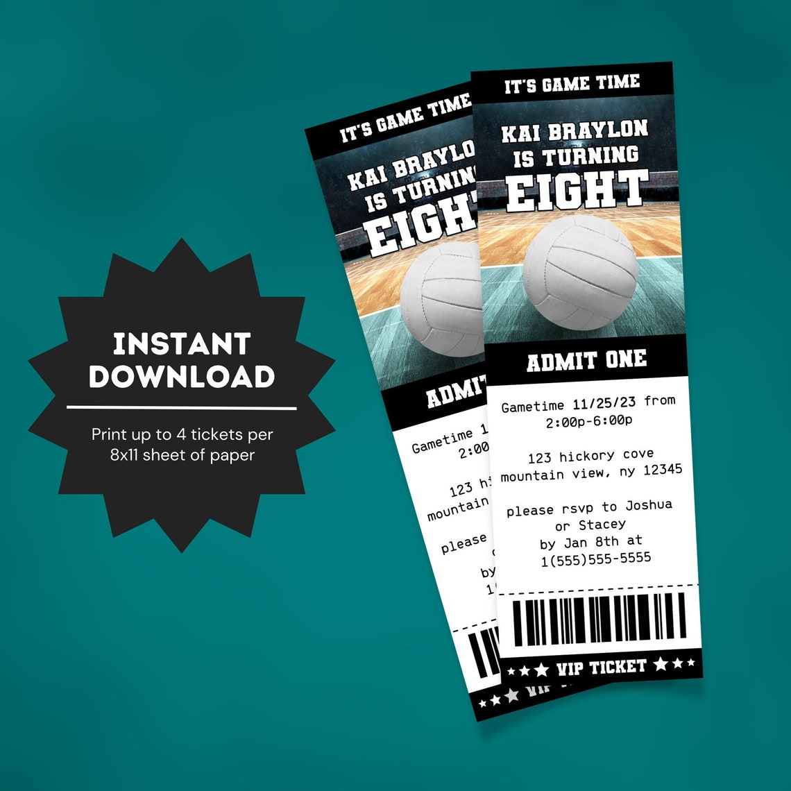 Volleyball Ticket Birthday Invitation Volleyball Ticket Invite ...
