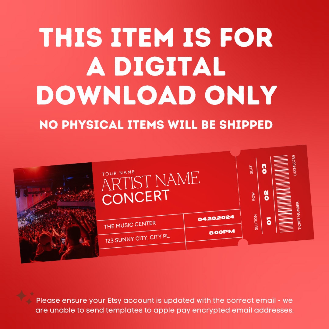Editable Concert Ticket Gift Concert Ticket Template Custom Event ...