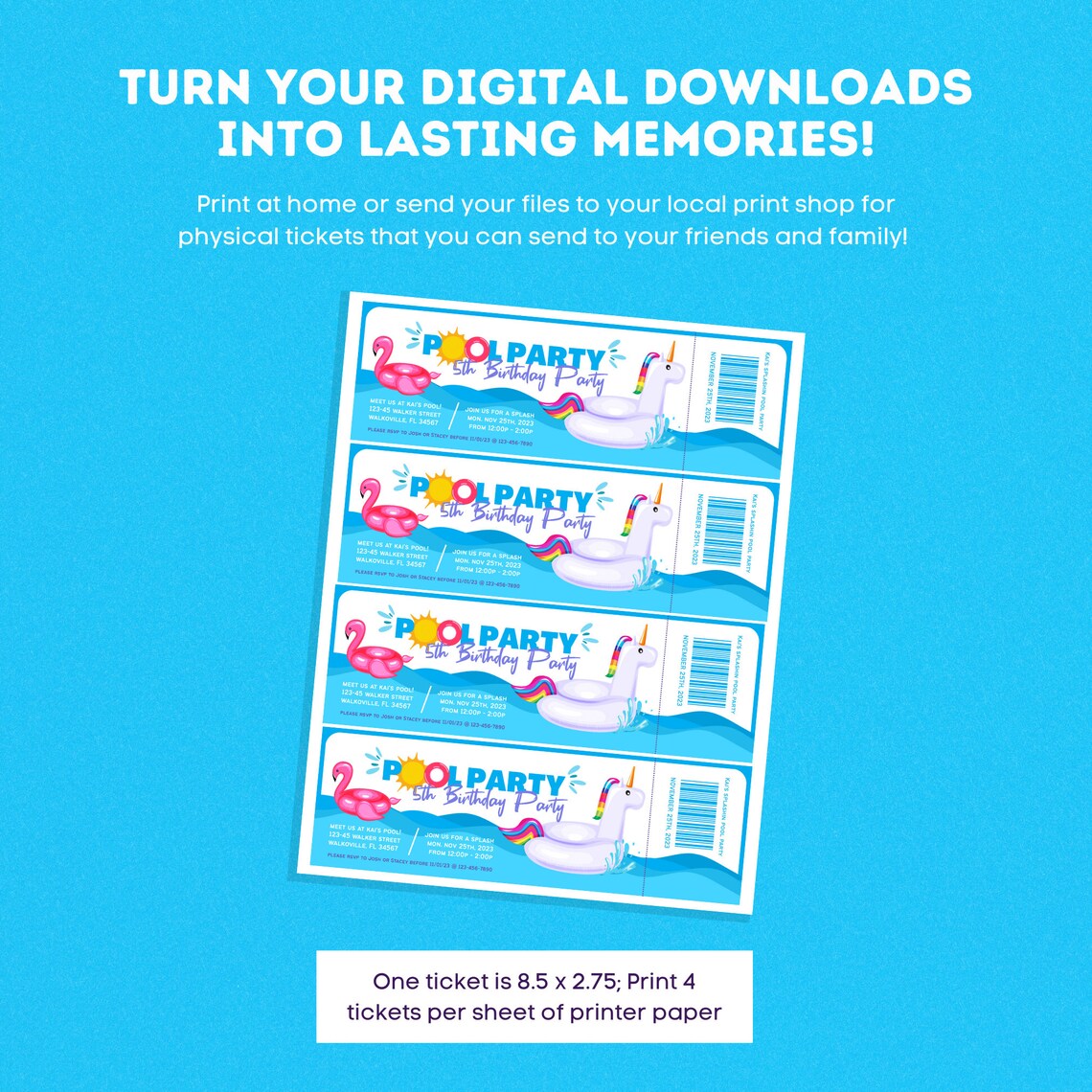 Unicorn Pool Party Birthday Ticket Invitation Pool Party Invite Pool ...