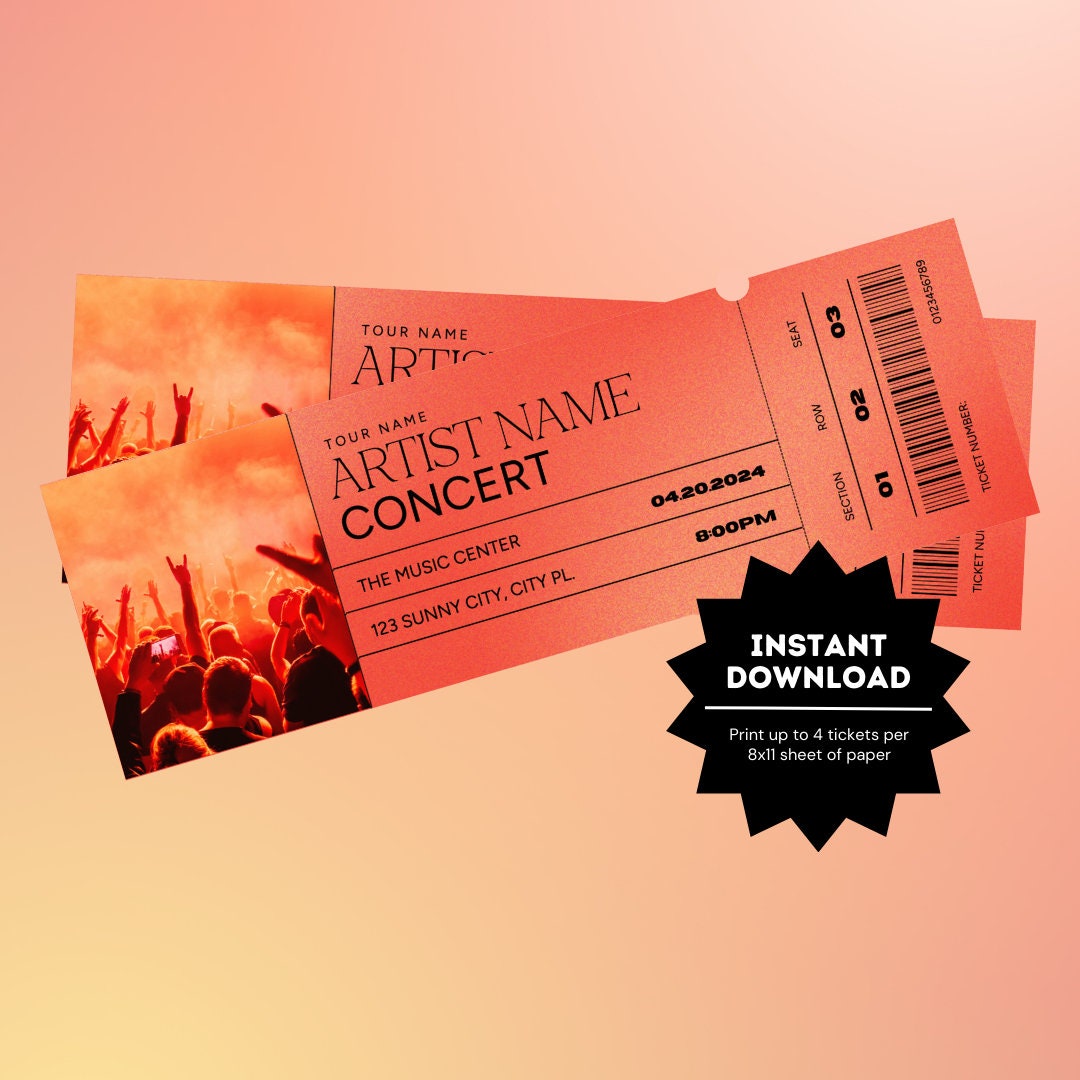 Surprise Ticket Stub | Concert Ticket Template | Editable Concert ...