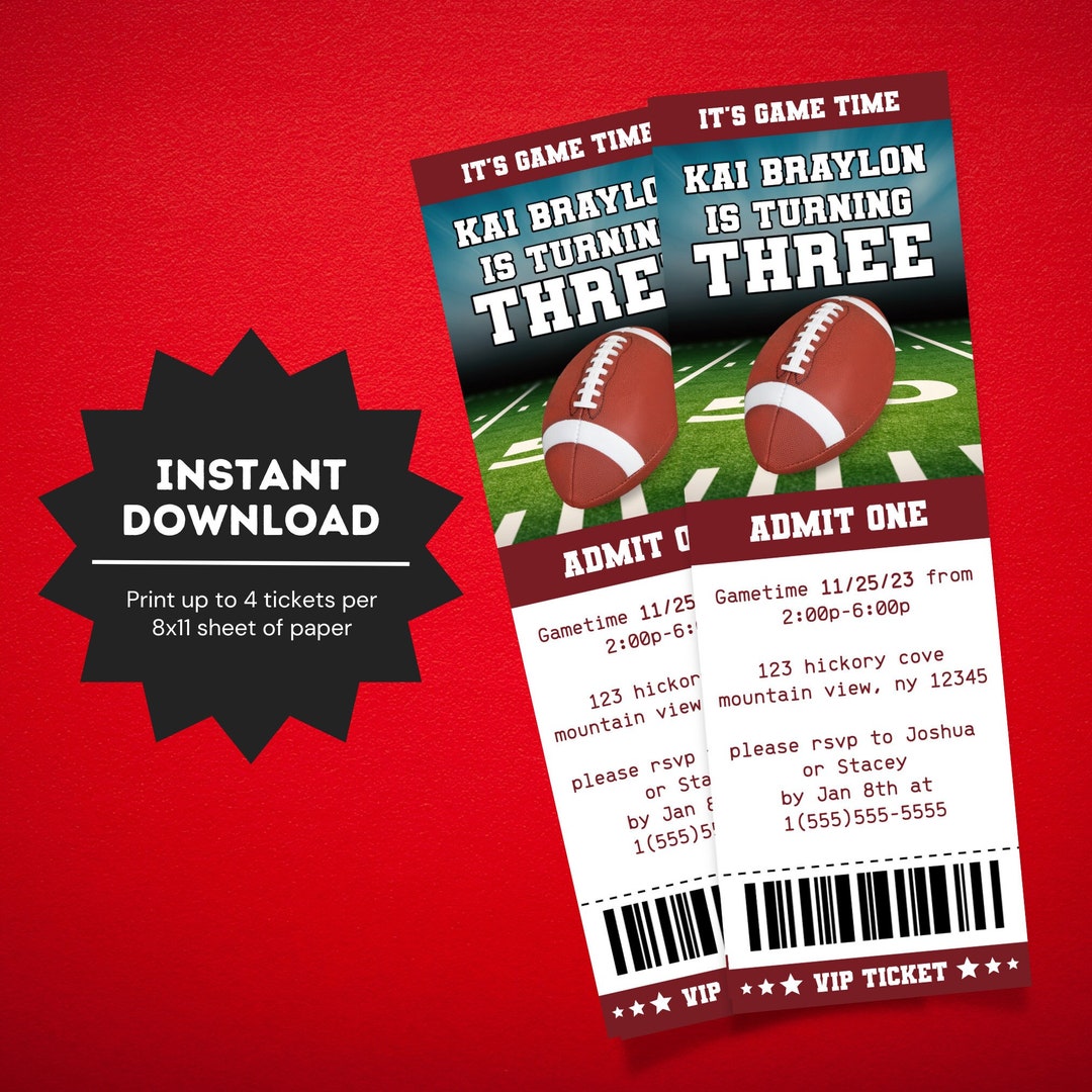 Football Party Ticket Invite | Football Themed Birthday Party Ticket ...