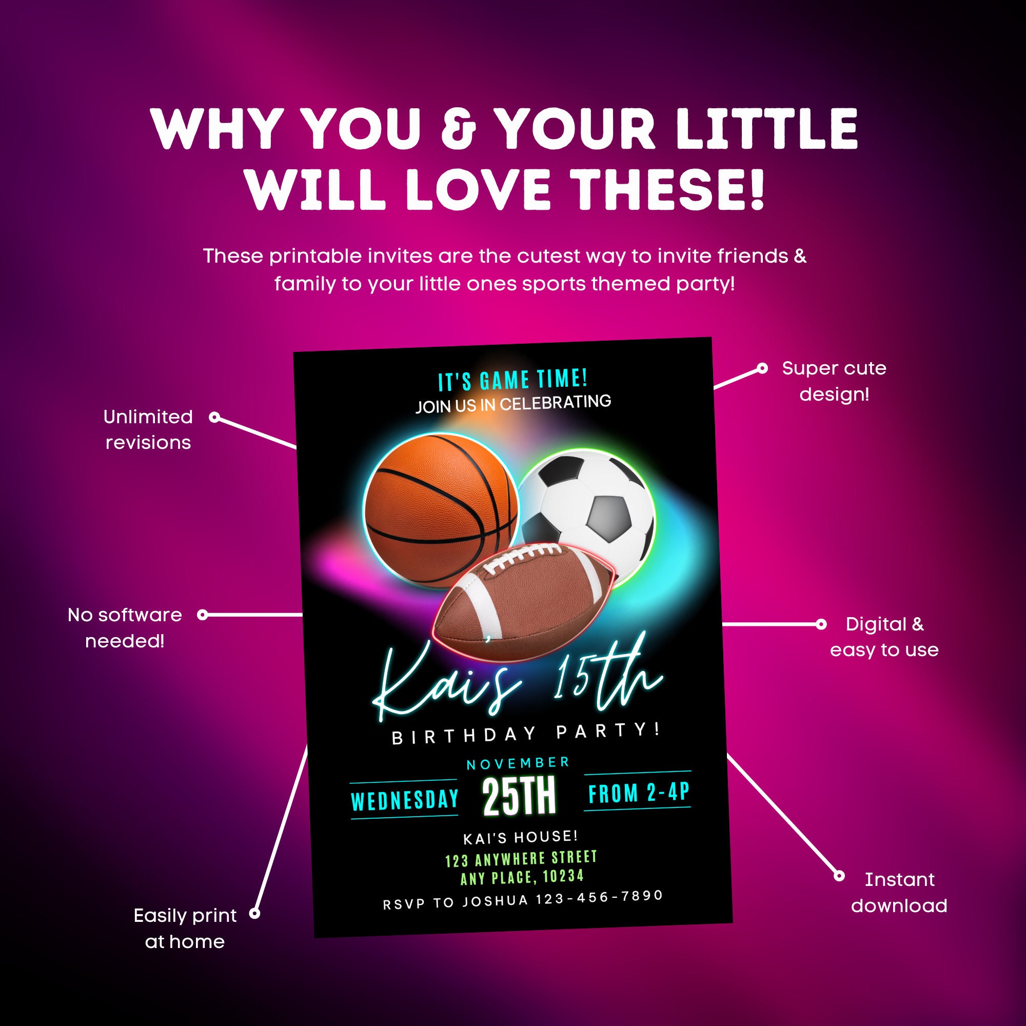 Sports Birthday Invitation Sports Invite All Star Sports Party ...