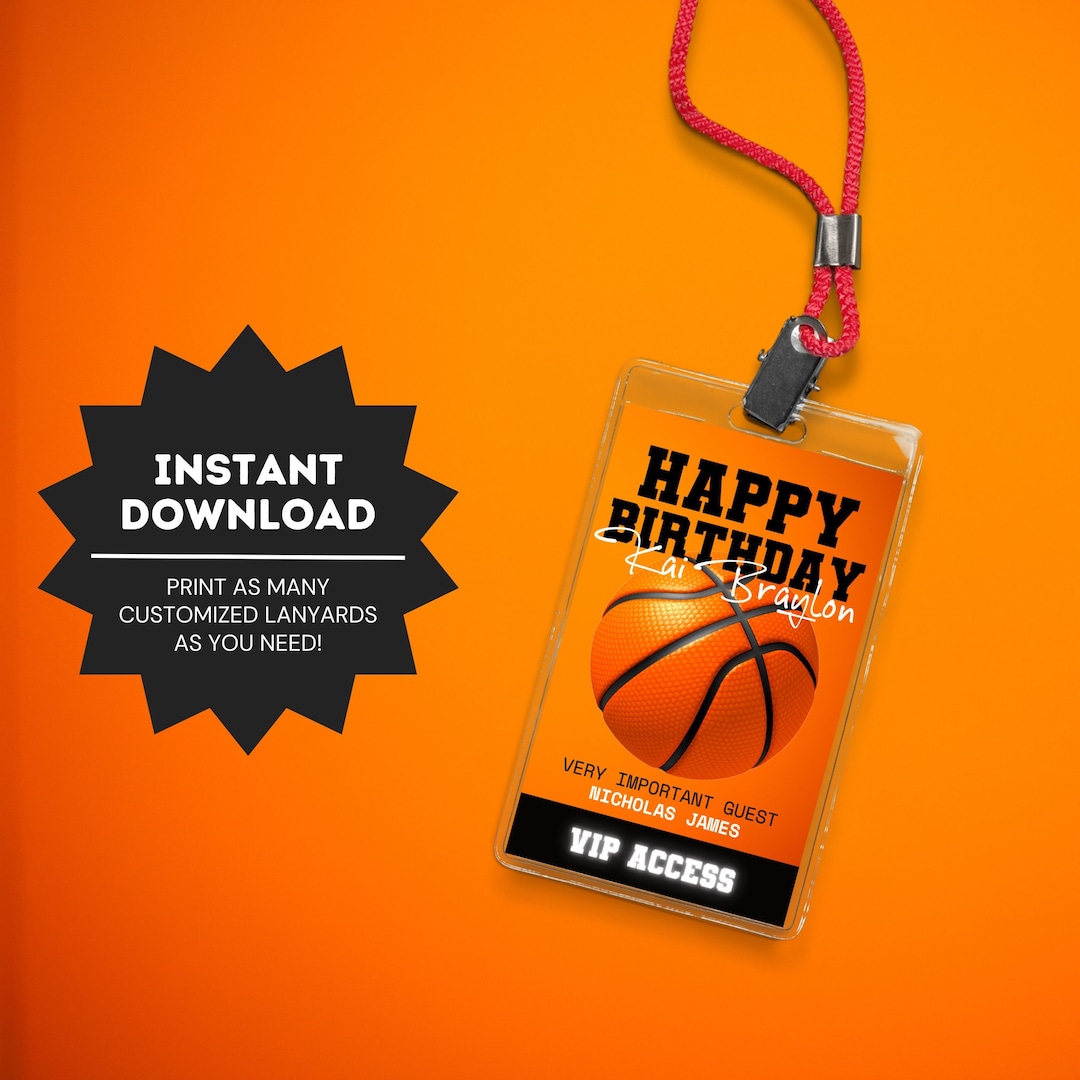 Basketball Birthday Party VIP Pass | Basketball Theme Party Lanyards ...