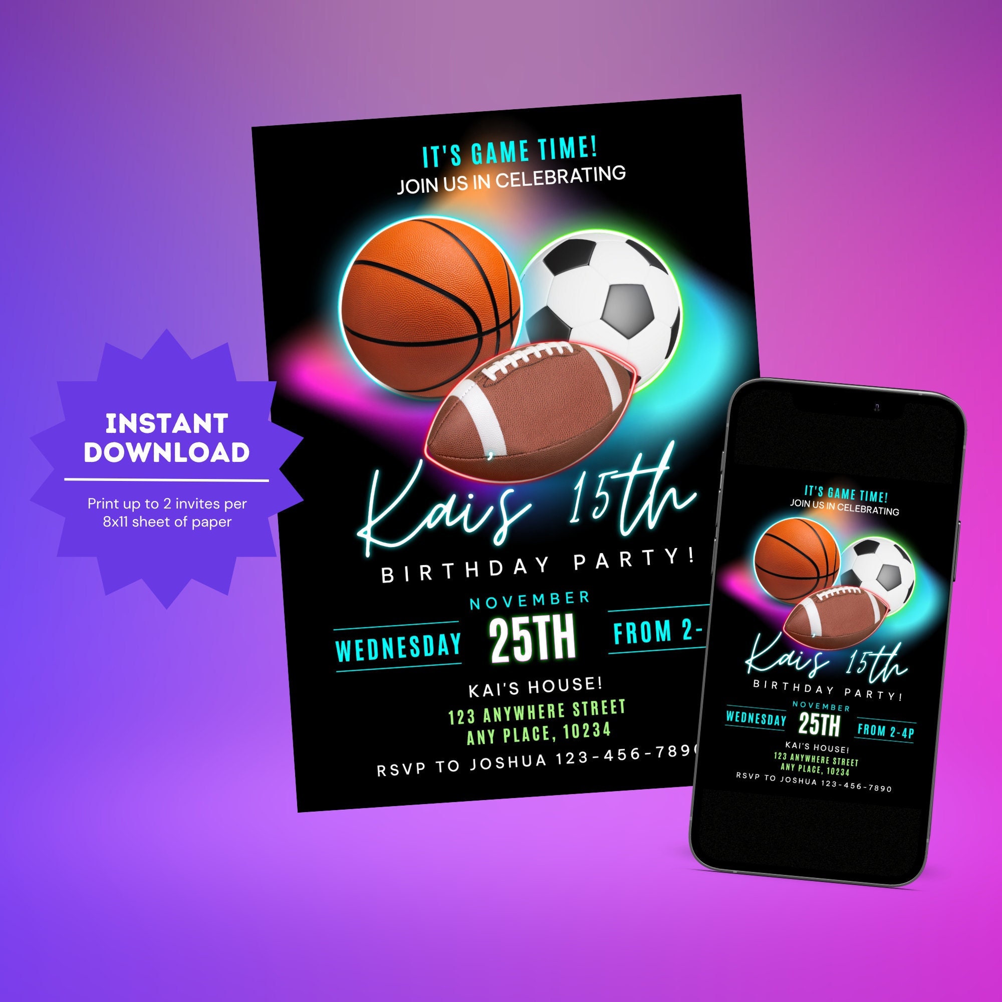 Sports Birthday Invitation Sports Invite All Star Sports Party ...