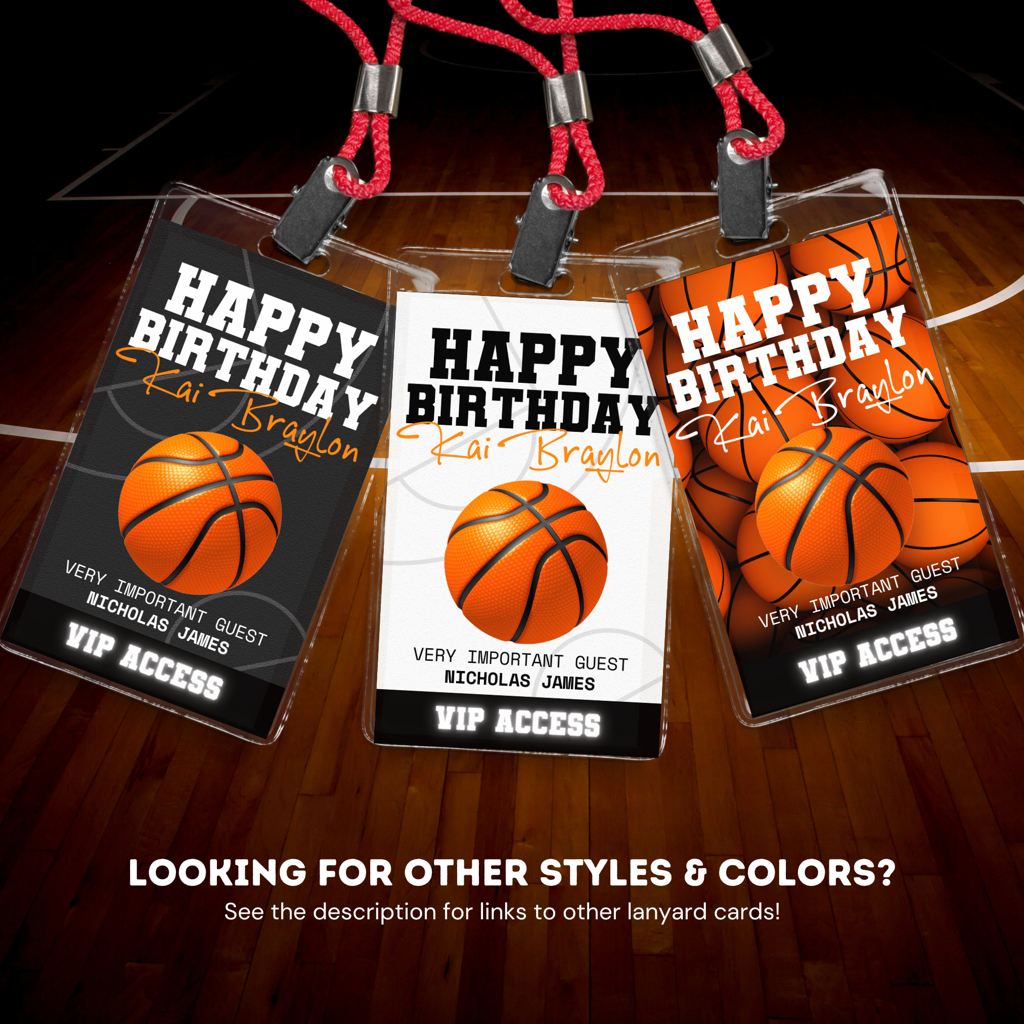 Basketball Birthday Party VIP Pass Basketball Theme Party Lanyards All ...