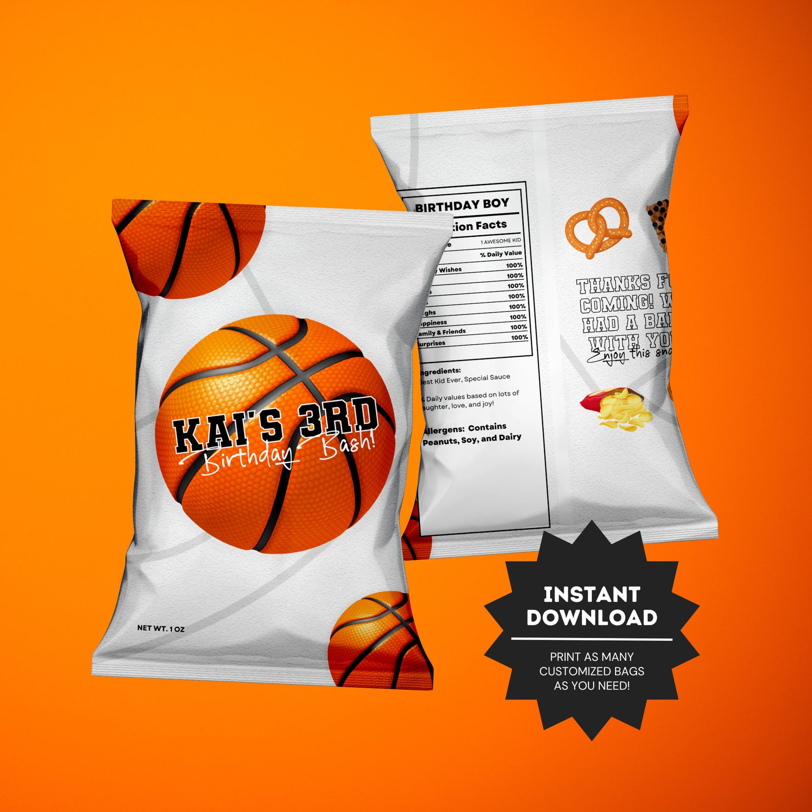 Basketball Birthday Party Chip Bag | Basketball Chip Bag Cover ...