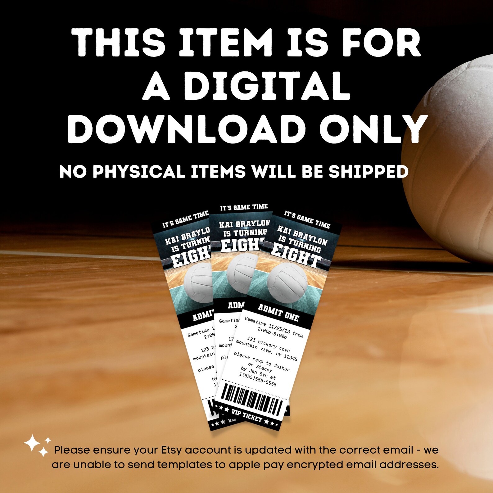 Volleyball Ticket Birthday Invitation | Volleyball Ticket Invite ...