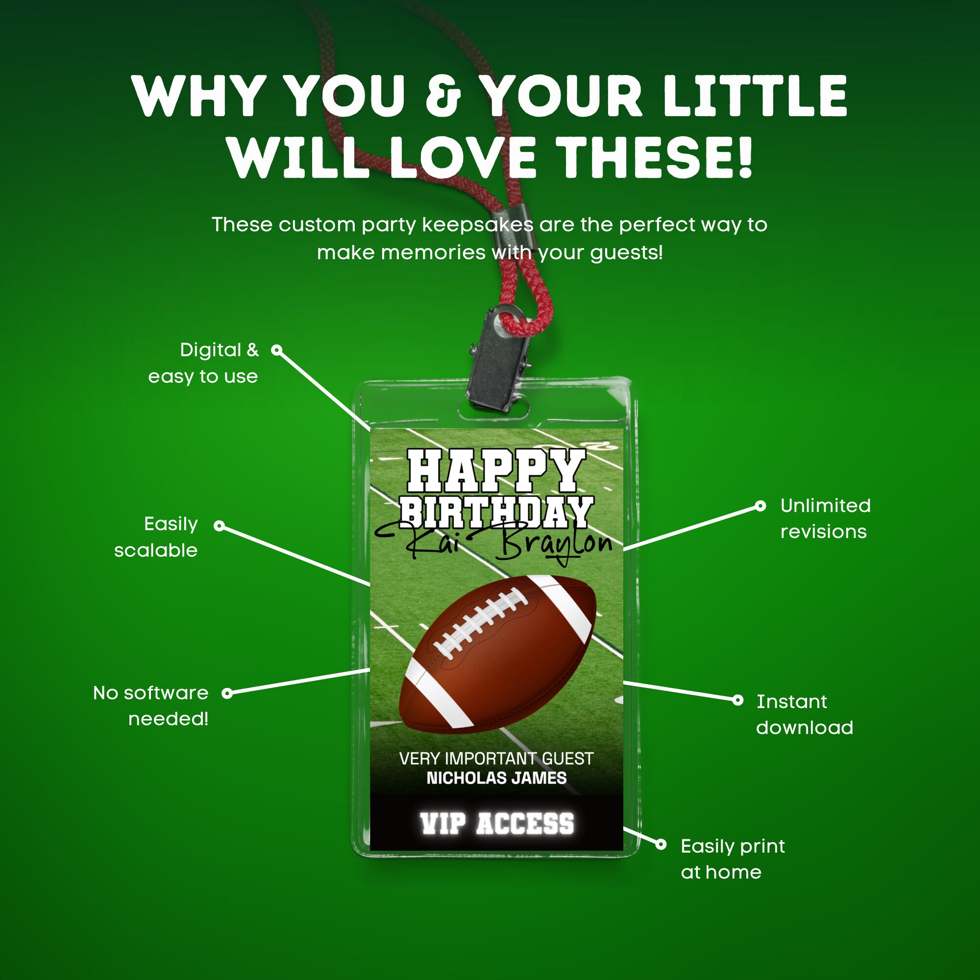 Football Birthday Party ID Badge | Football Birthday Lanyard | Football ...