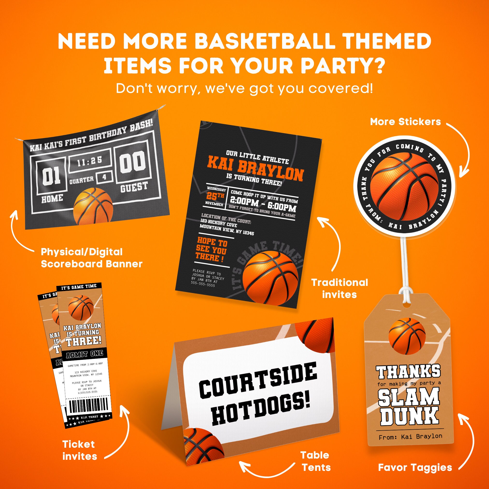 Personalized Basketball Birthday Party Stickers Basketball Themed Thank ...