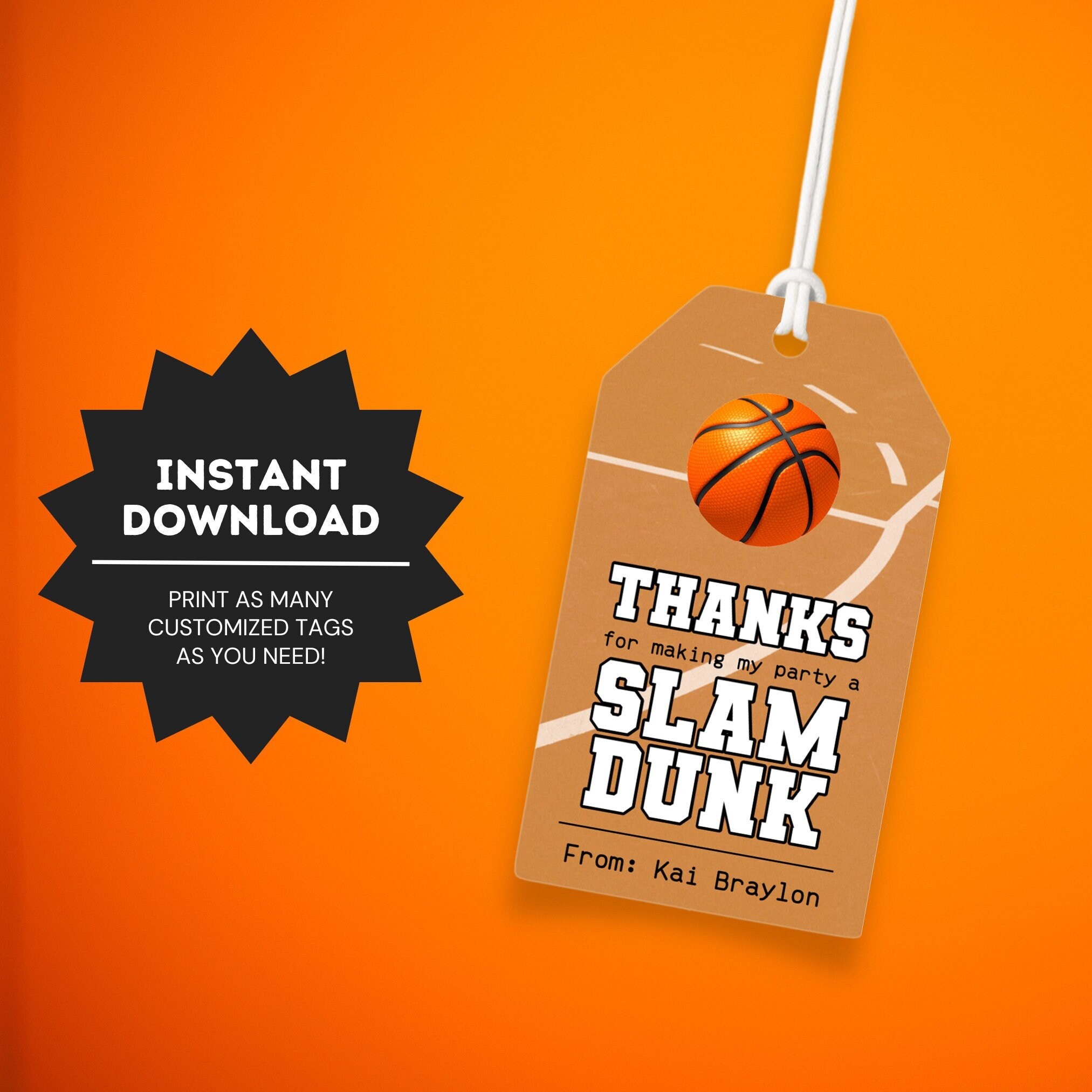 Basketball Party Thank You Tags Basketball Themed Birthday Party Tags ...