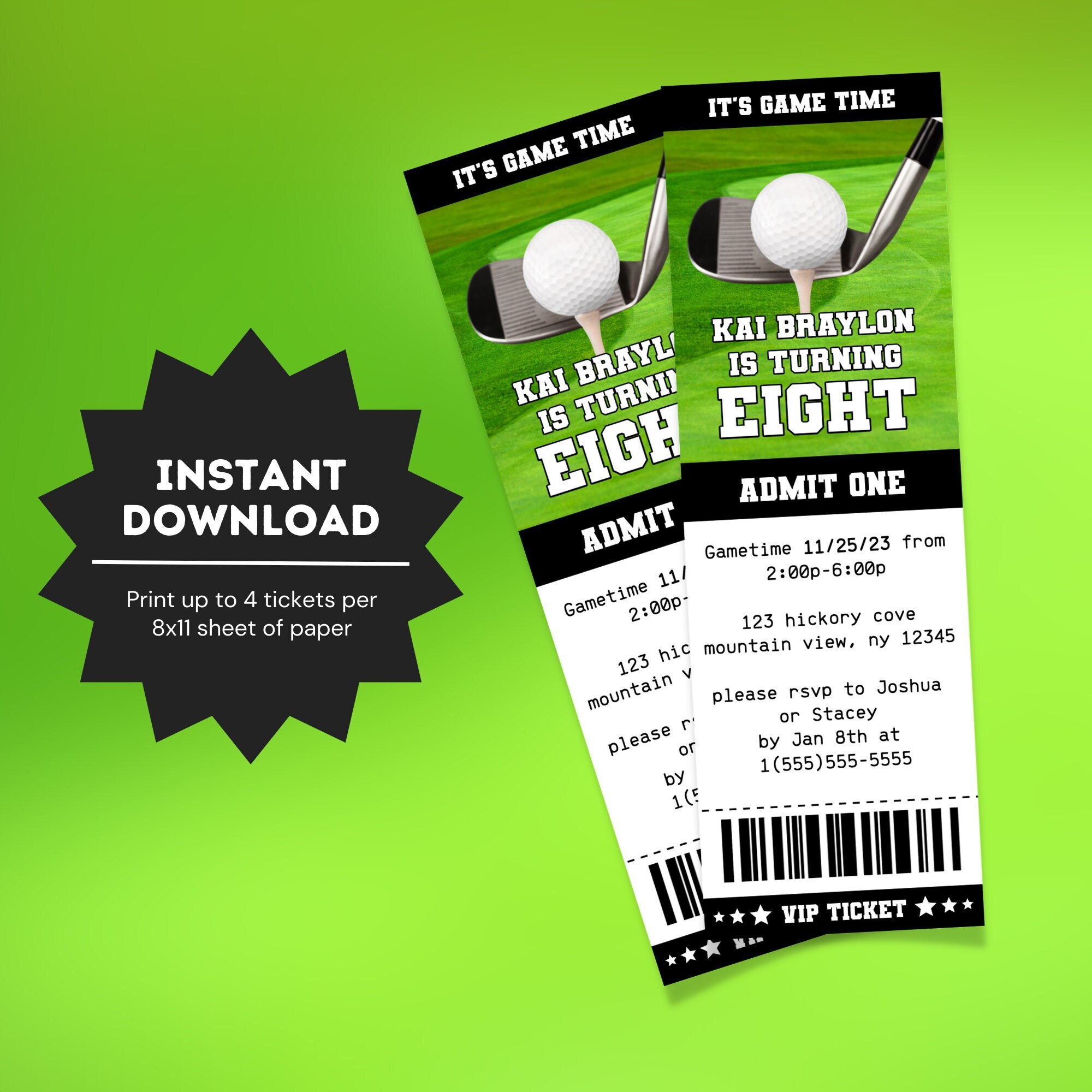 Golf Ticket Birthday Invitation Golf Ticket Invite Golf Themed Party ...