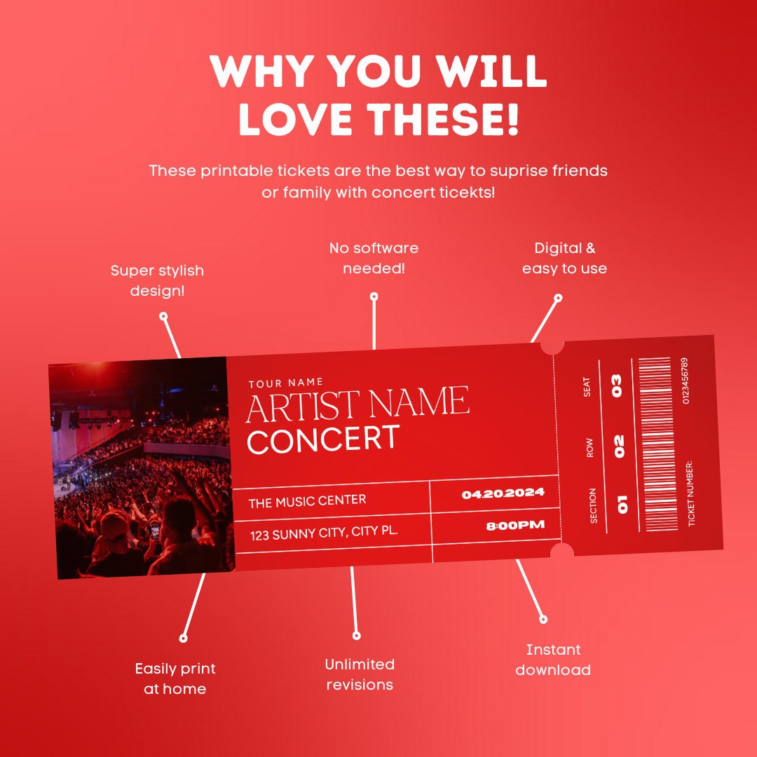Editable Concert Ticket Gift Concert Ticket Template Custom Event ...