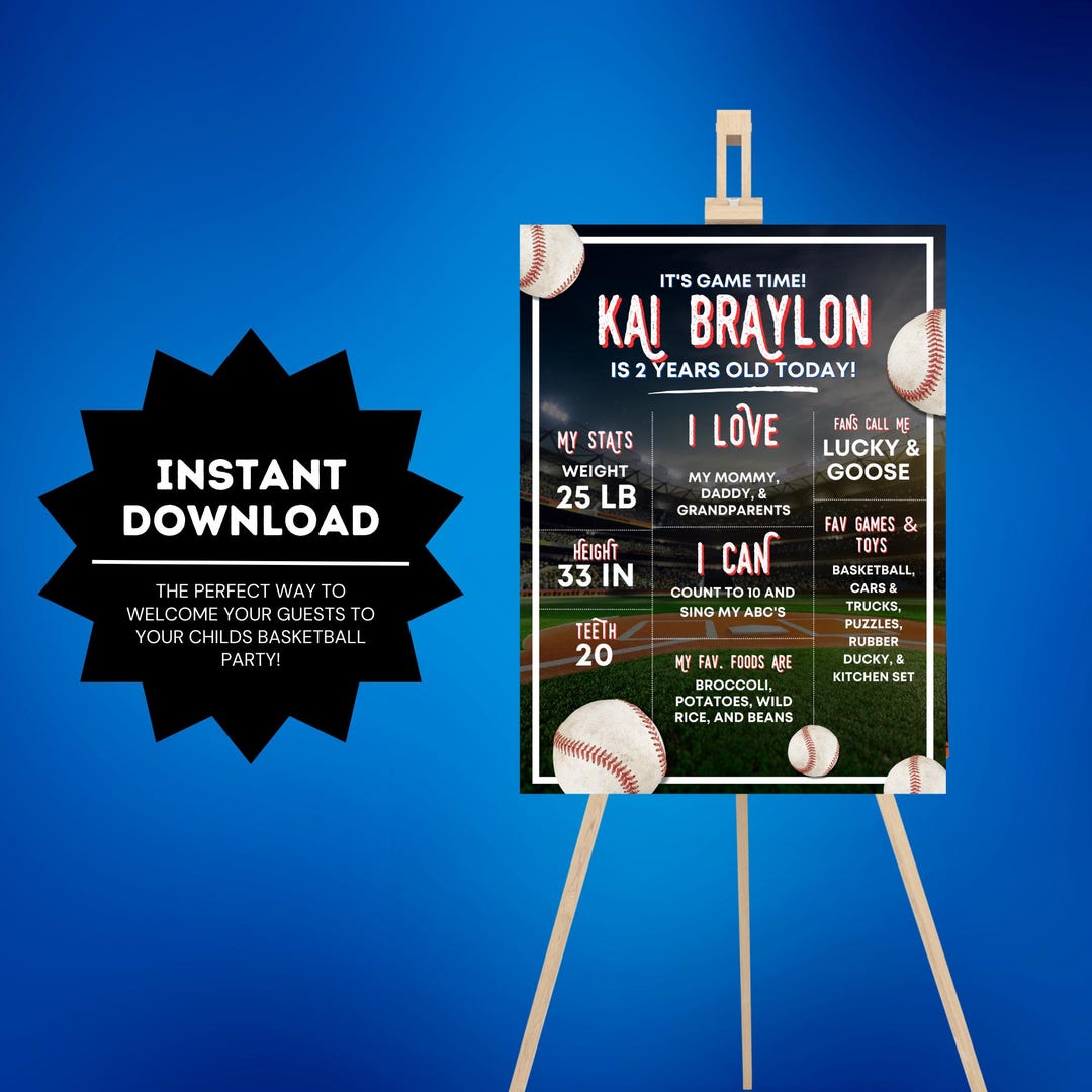 Baseball Birthday Milestone Sign | Editable Baseball Party Milestone ...