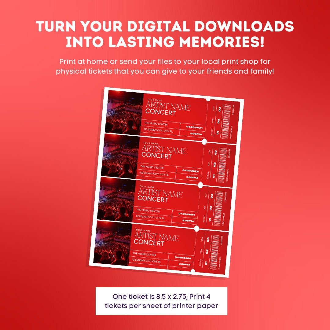 Editable Concert Ticket Gift Concert Ticket Template Custom Event ...
