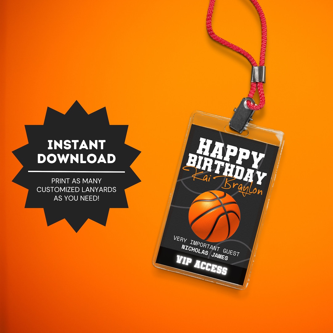 Basketball Party ID Badge | Basketball Birthday Lanyard | Basketball ...