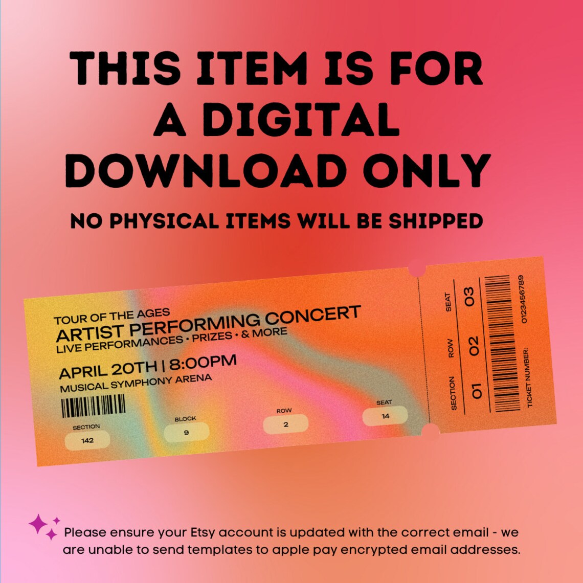 Custom Event Ticket Stub | Concert Ticket Template | Editable Concert ...