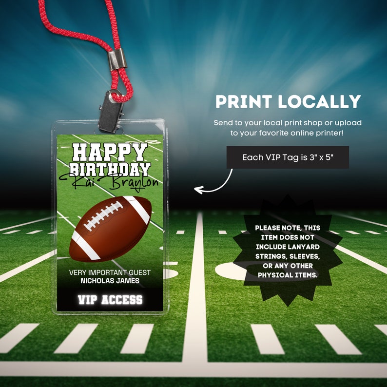 Football Birthday Party ID Badge | Football Birthday Lanyard | Football ...