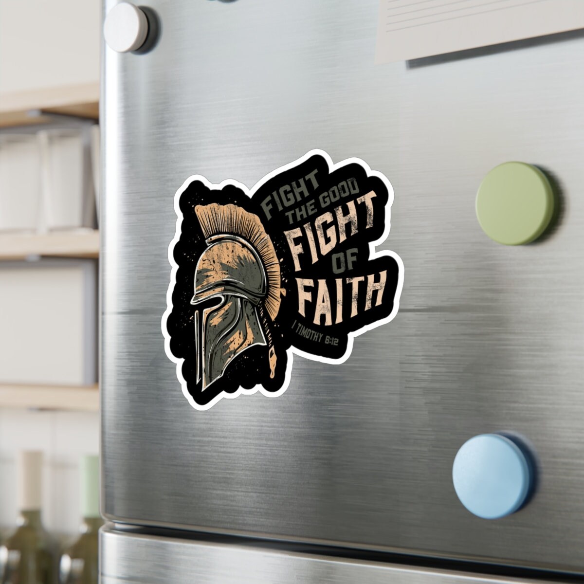 Bible Verse Sticker Fight the Good Fight of Faith Decal Spartan Helmet ...