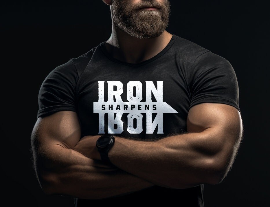 Men's Christian T-shirt Iron Sharpen Iron Proverbs 27:17 Husband Gift ...