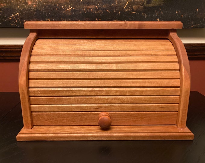 Bread Box Roll Top Amish Handcrafted Storage Solid Oak TWO-TONED Bin ...