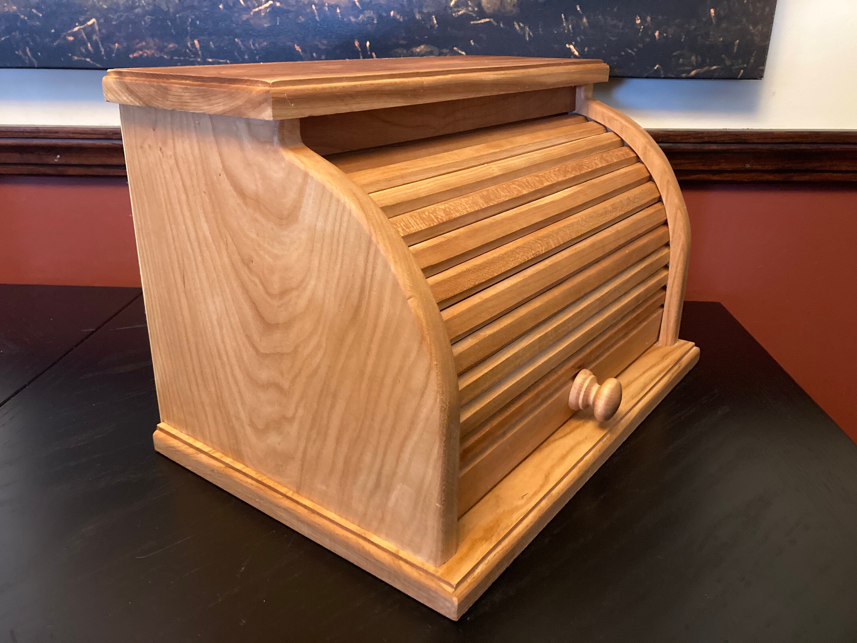 Cherry Roll Top Bread Box Natural Finish - Etsy