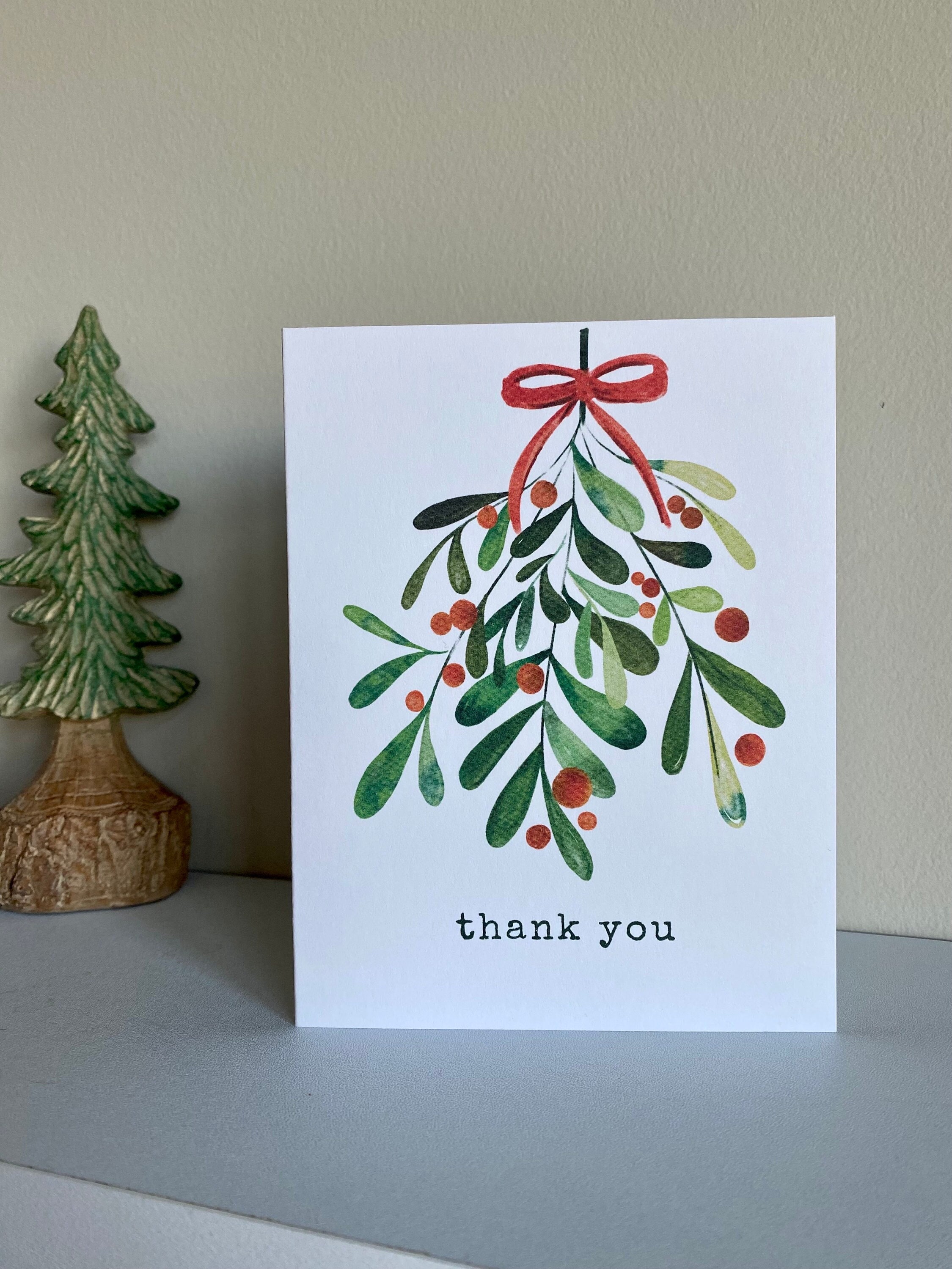 Christmas Thank You Note Watercolor Holly Card Holiday Thank You Note ...